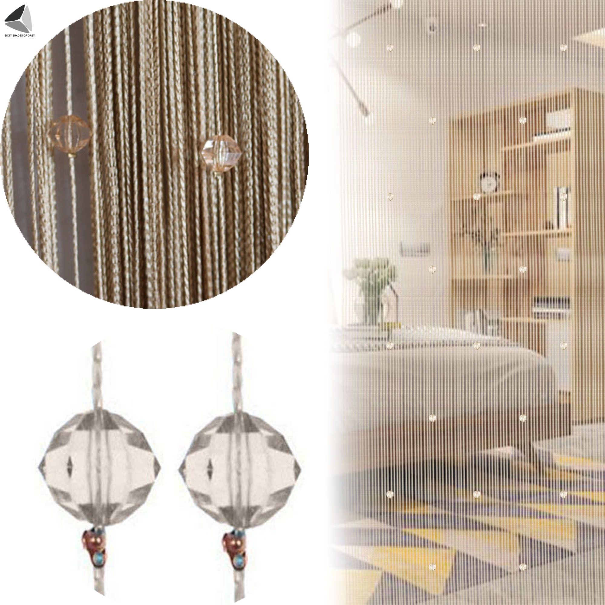 PULLIMORE 1 Pcs Crystal Beads String Door Curtain Fringe Beaded Tassel Window Panel Room Divider ...