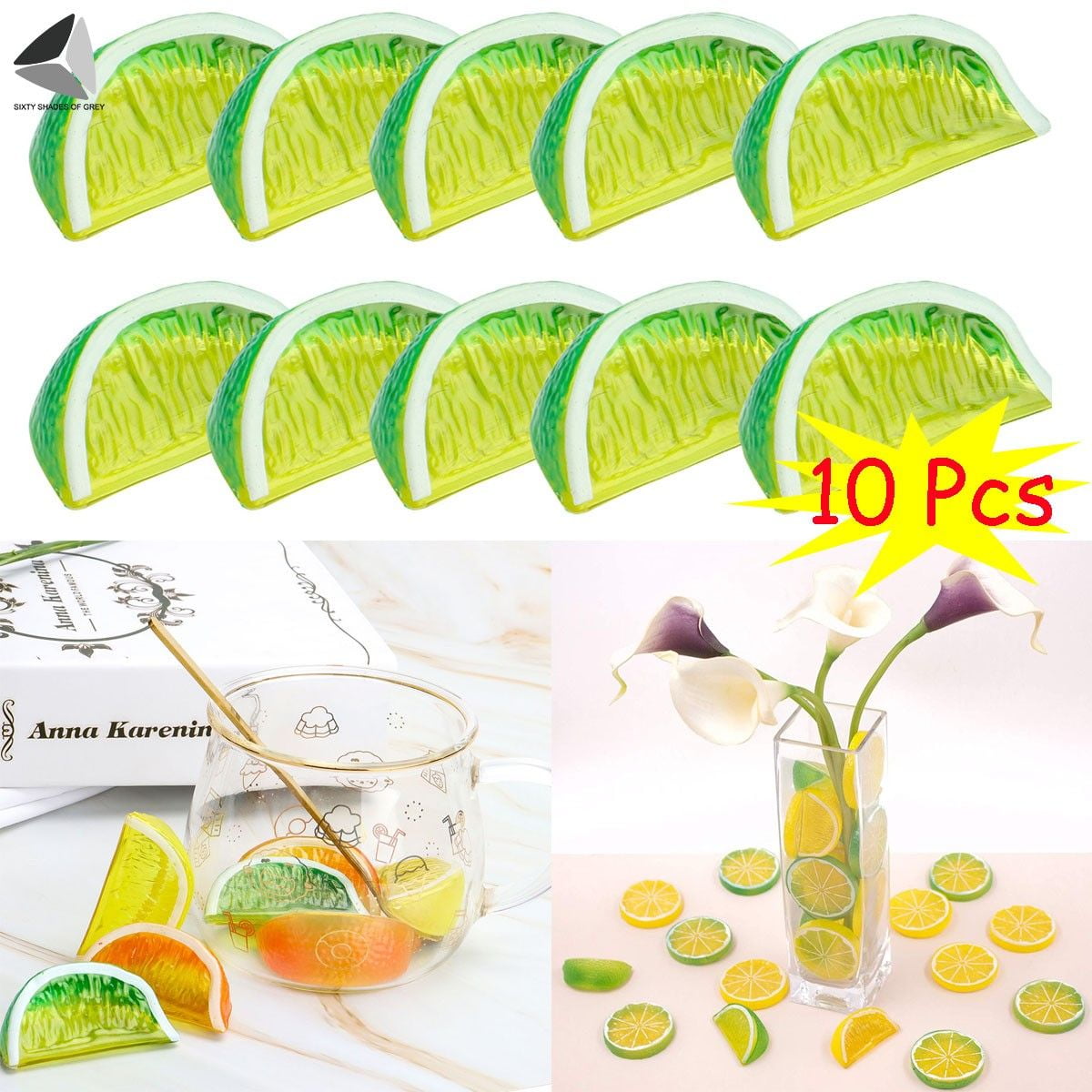 PULLIMORE 10 Pcs Artificial Lemon Slices Plastic Limes Orange Slice ...