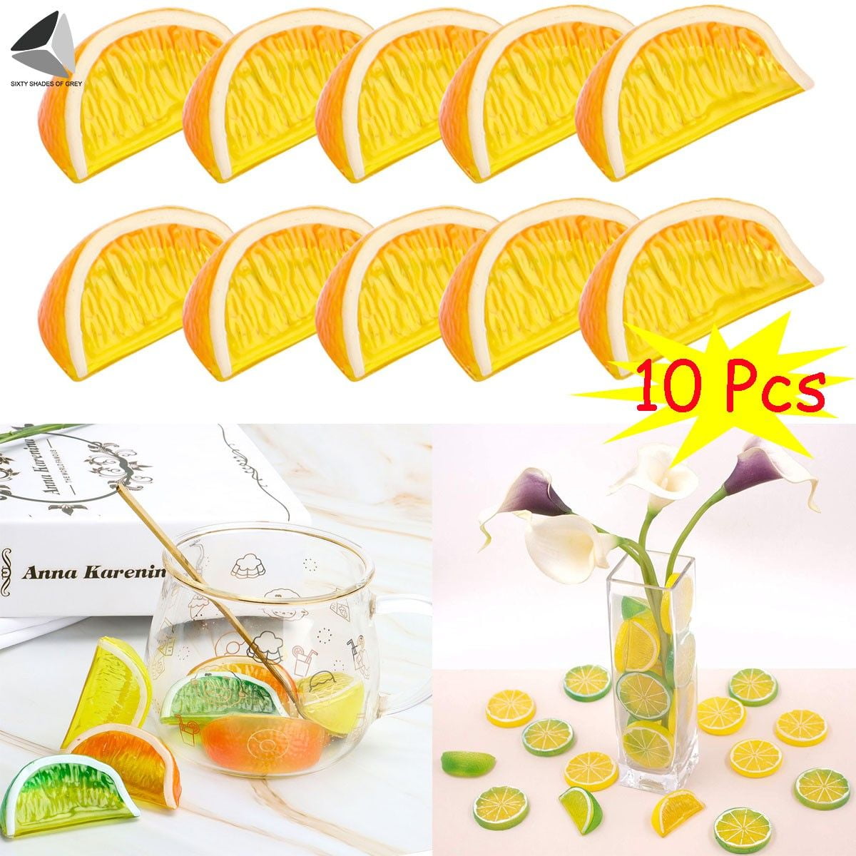 PULLIMORE 10 Pcs Artificial Lemon Slices Plastic Limes Orange Slice ...
