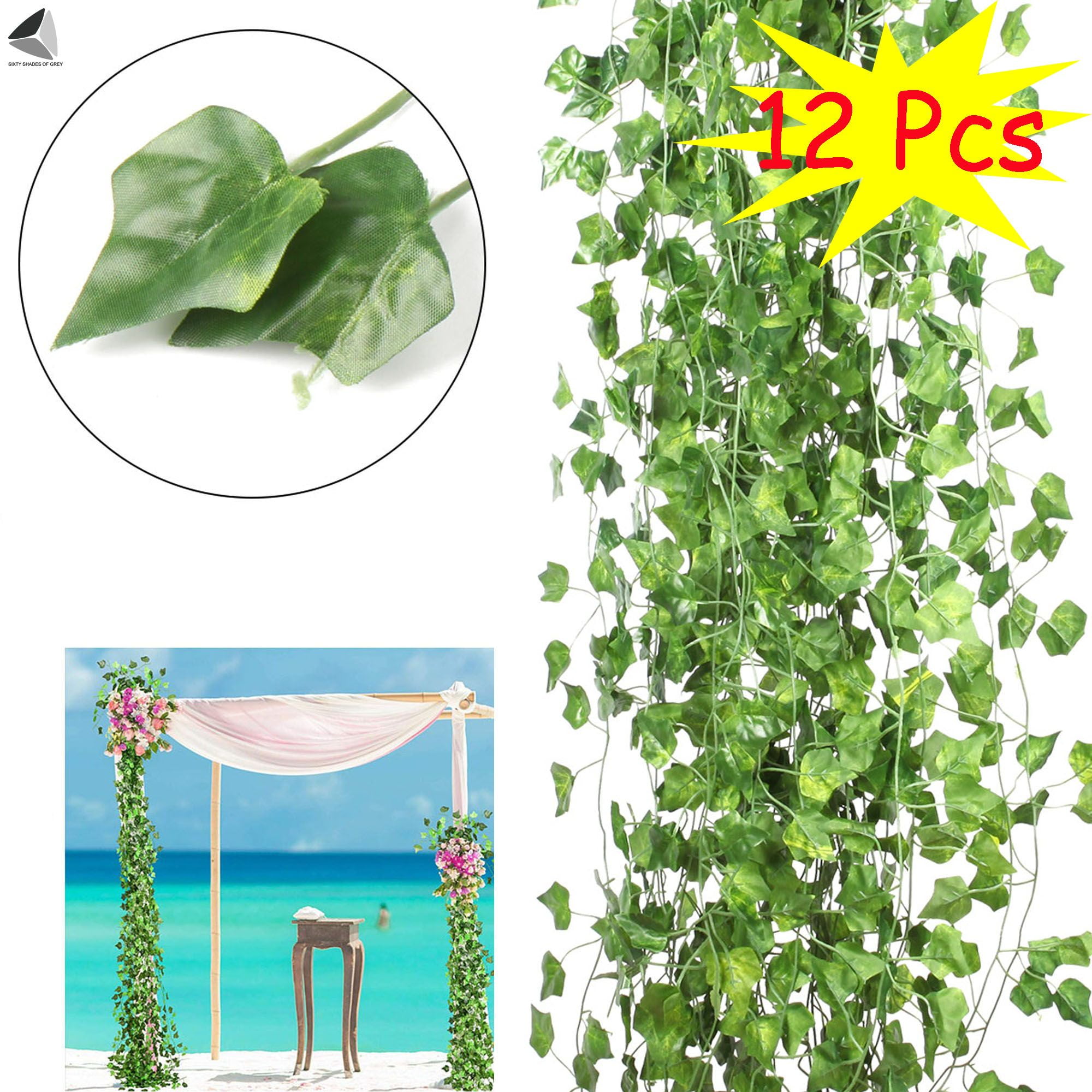 PULLIMORE 12 Pcs Artificial Hanging Leaf Plants Fake Flowers Leaves Long Green Silk Lvy Vine ...