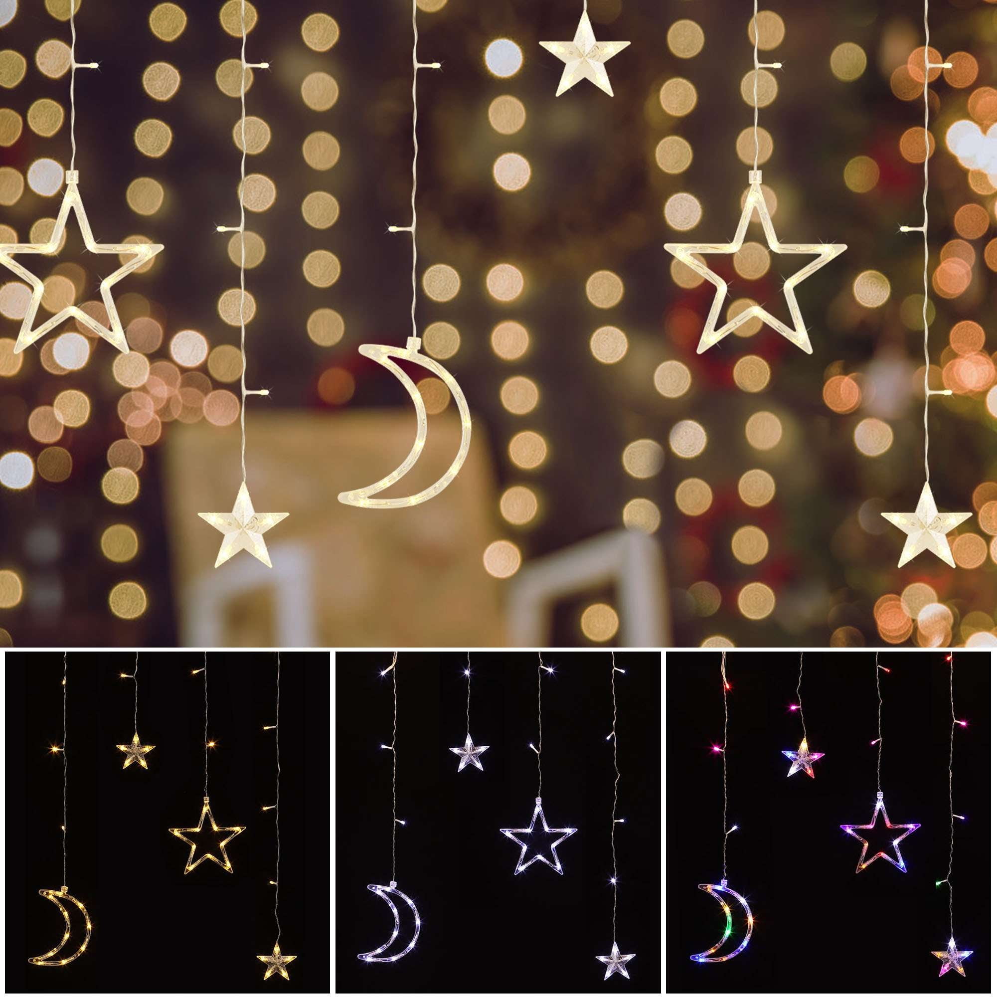 PULLIMORE 120-Count Indoor Electric Warm White/Colorful LED Curtain ...