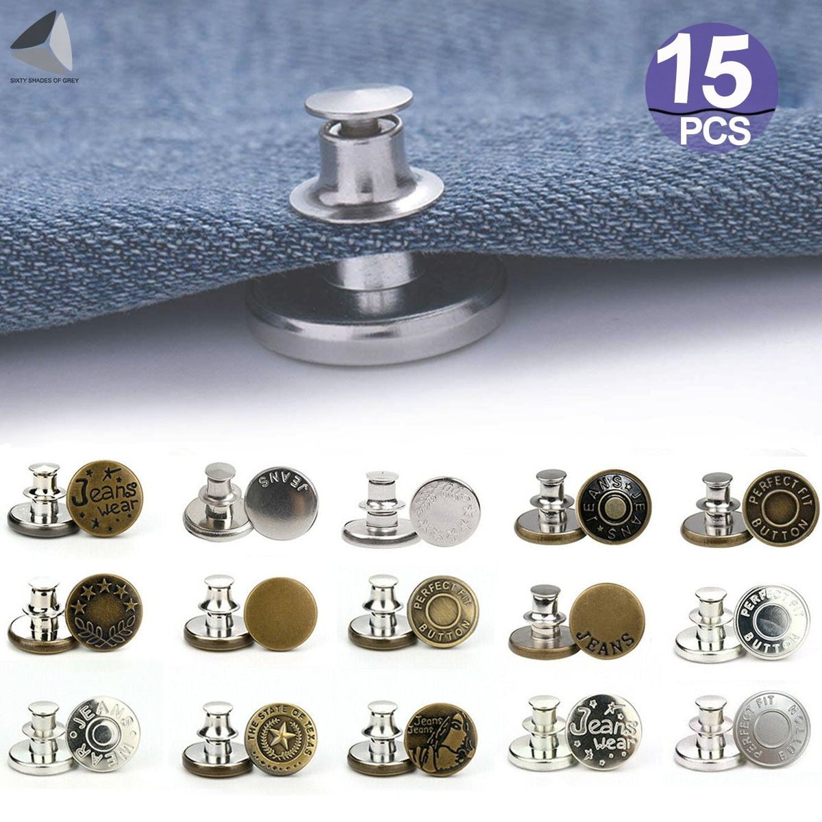PULLIMORE 15 Set Replacement Jutton Pins for Jeans, 15 Styles ...