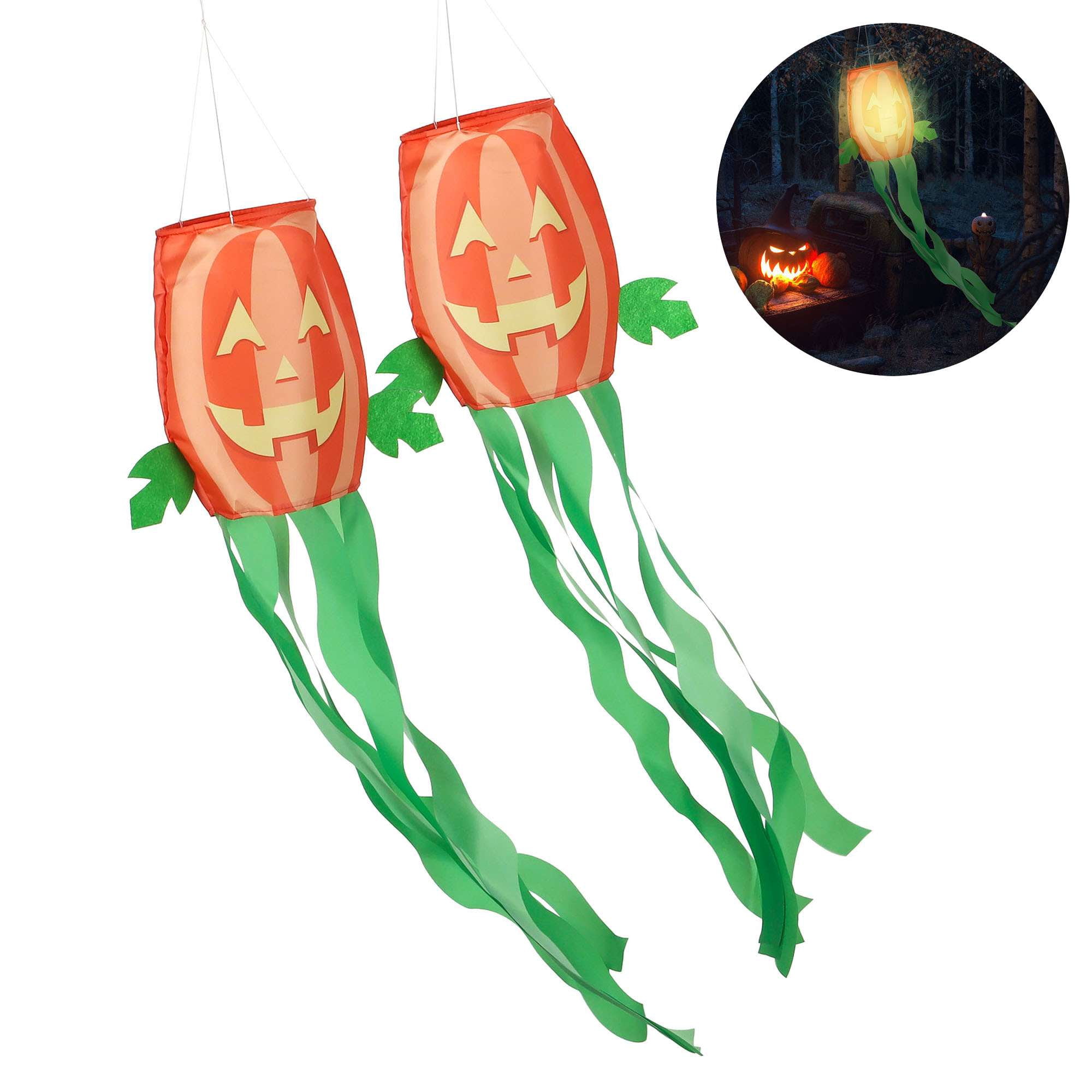 PULLIMORE 2 Pack Halloween Pumpkin Ghost Windsock Flag, Outdoor Hanging ...