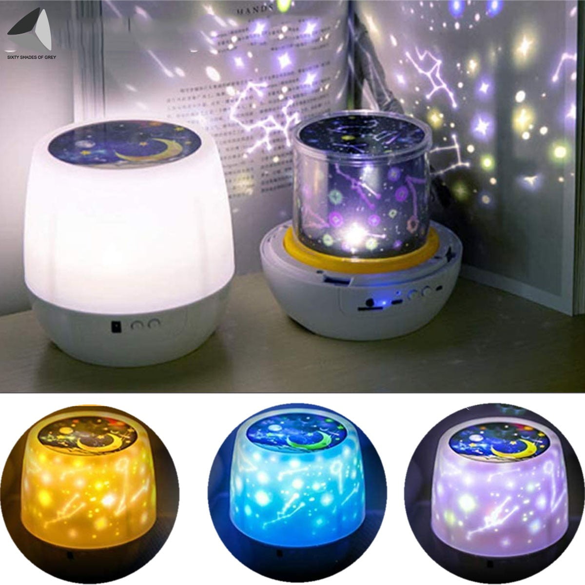 PULLIMORE 2 Packs LED Star Night Projector Lights 360 Rotating Romantic ...