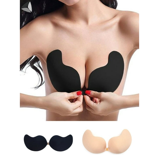 PULLIMORE 2 Pairs Push Up Adhesive Bra Chest Gathered V Neck Silicone Bras Strapless Backless ...