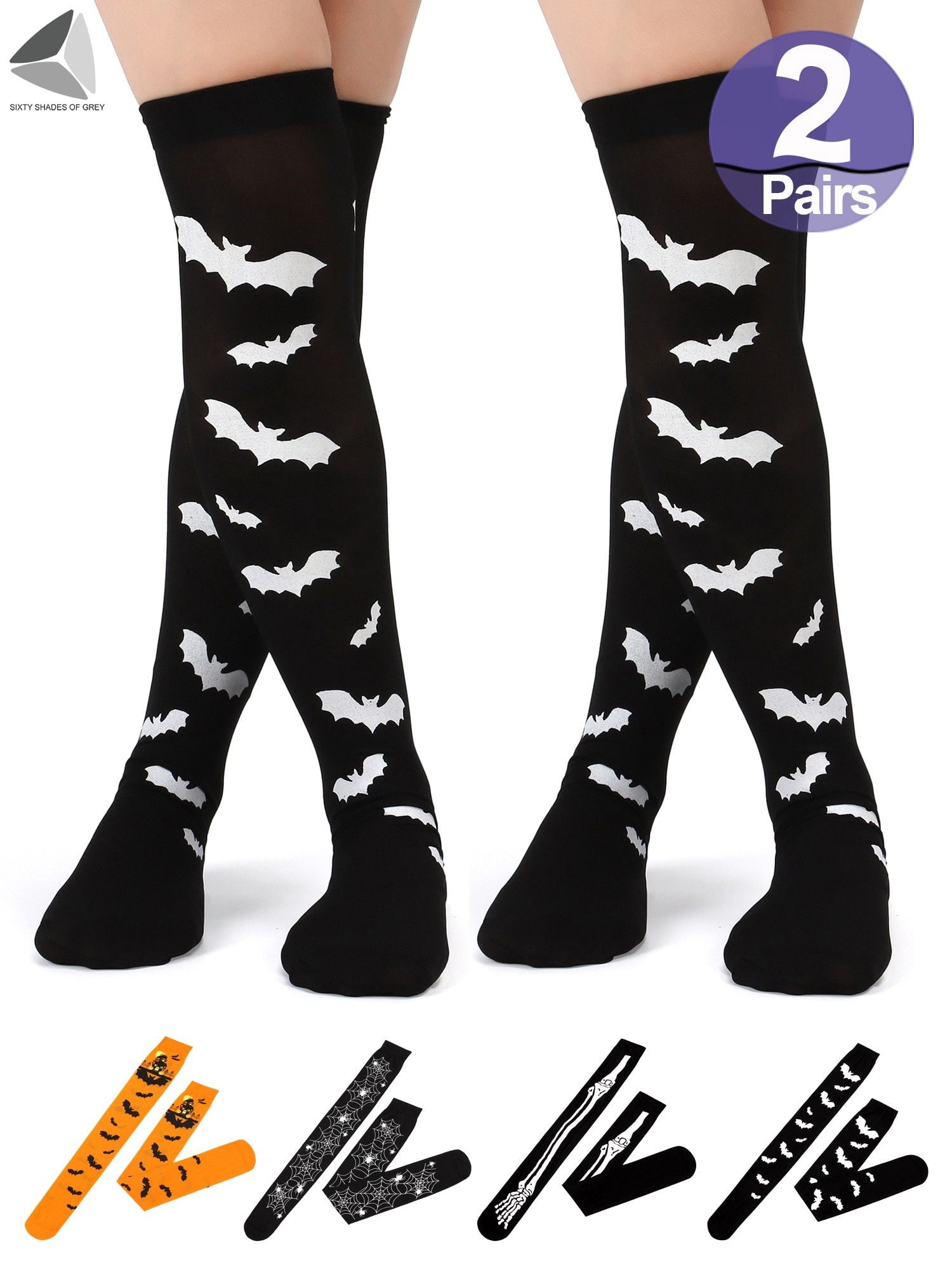 PULLIMORE 2 Pairs Women Halloween High Long Sockings Over Knees Socks ...