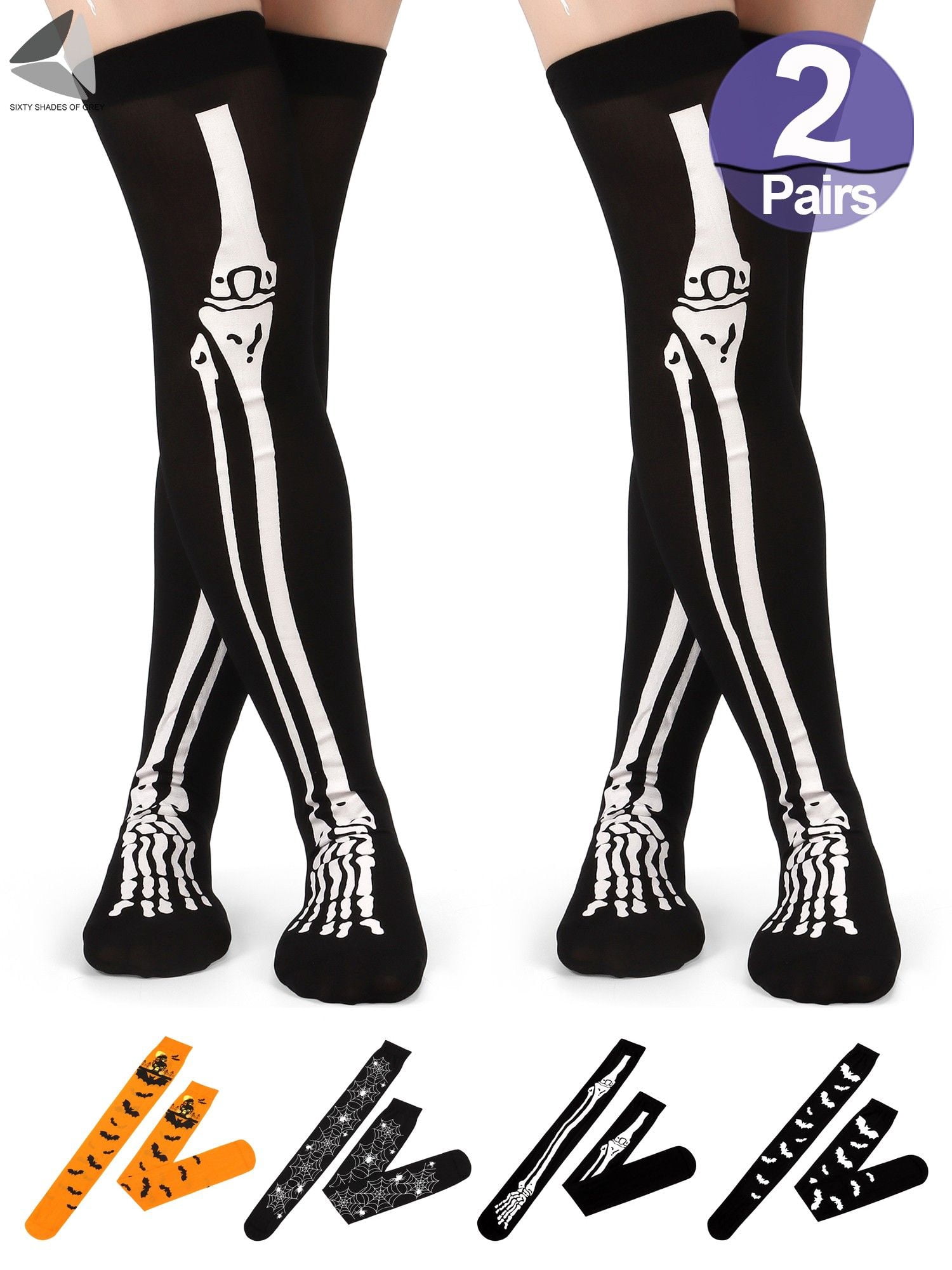 PULLIMORE 2 Pairs Women Halloween High Long Sockings Over Knees Socks ...