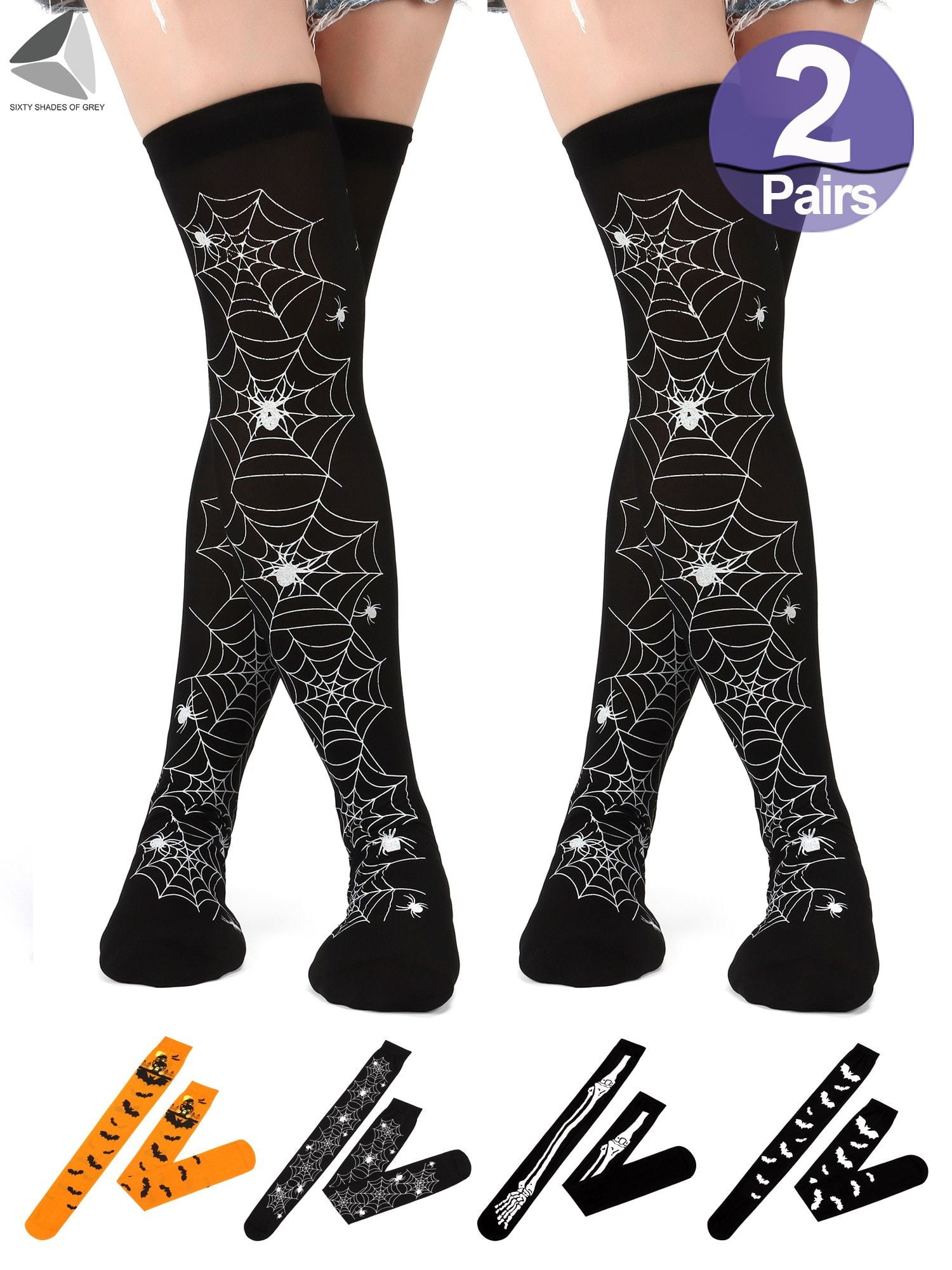 PULLIMORE 2 Pairs Women Halloween High Long Sockings Over Knees Socks ...