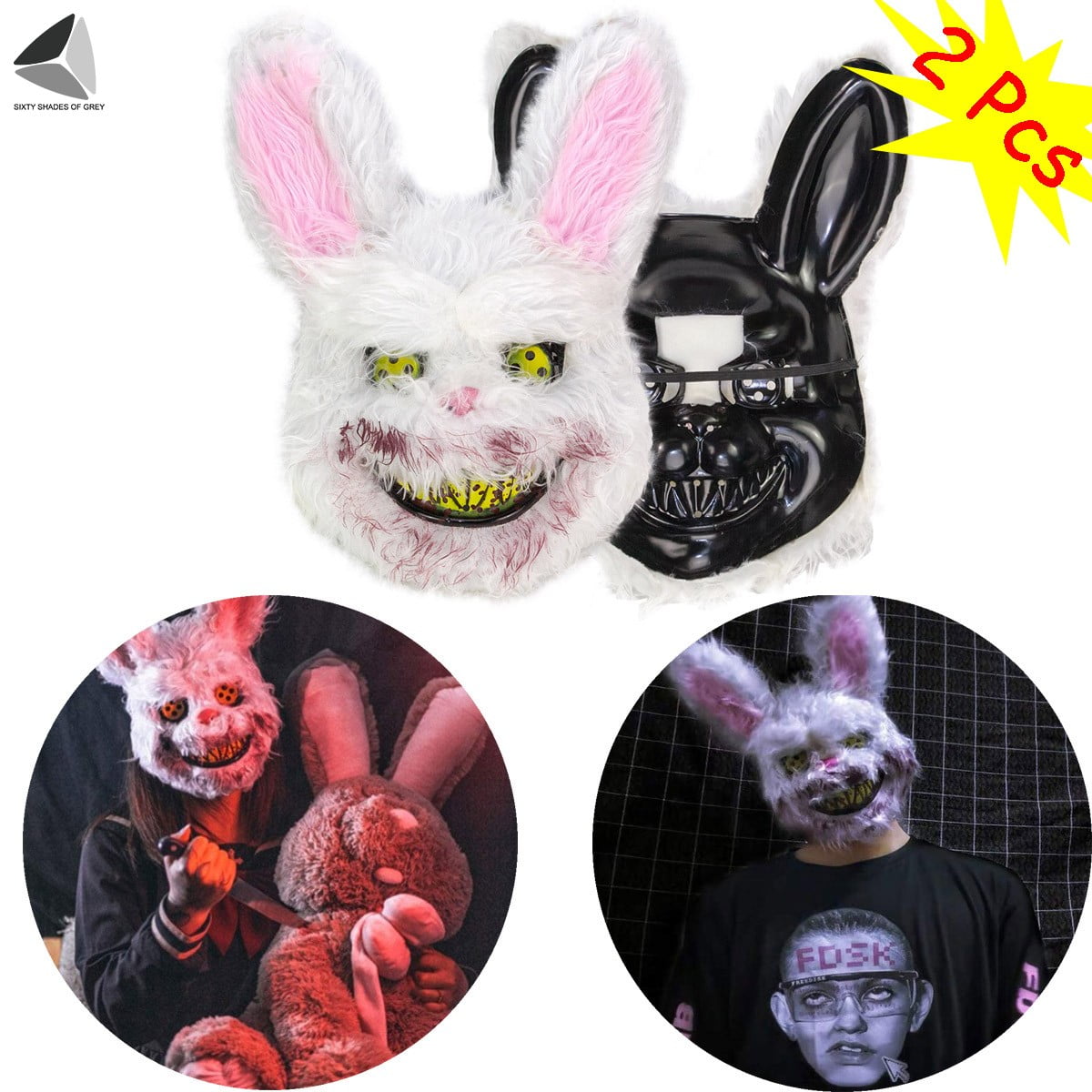 PULLIMORE 2 Pcs Halloween Scary Rabbit Masks Bloody Bunny Mask ...