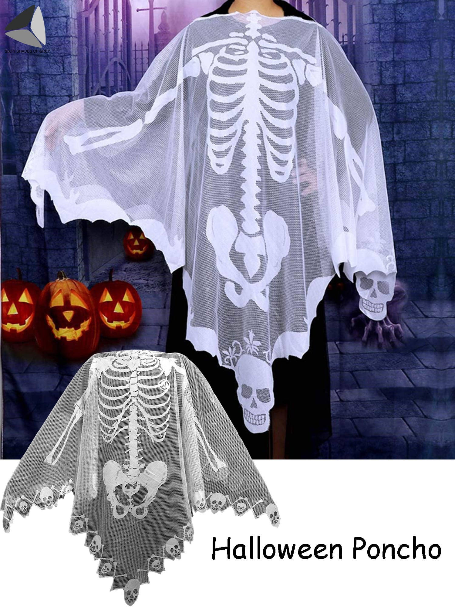 PULLIMORE 2 Pcs Halloween White Lace Skeleton Poncho Day of the Dead ...