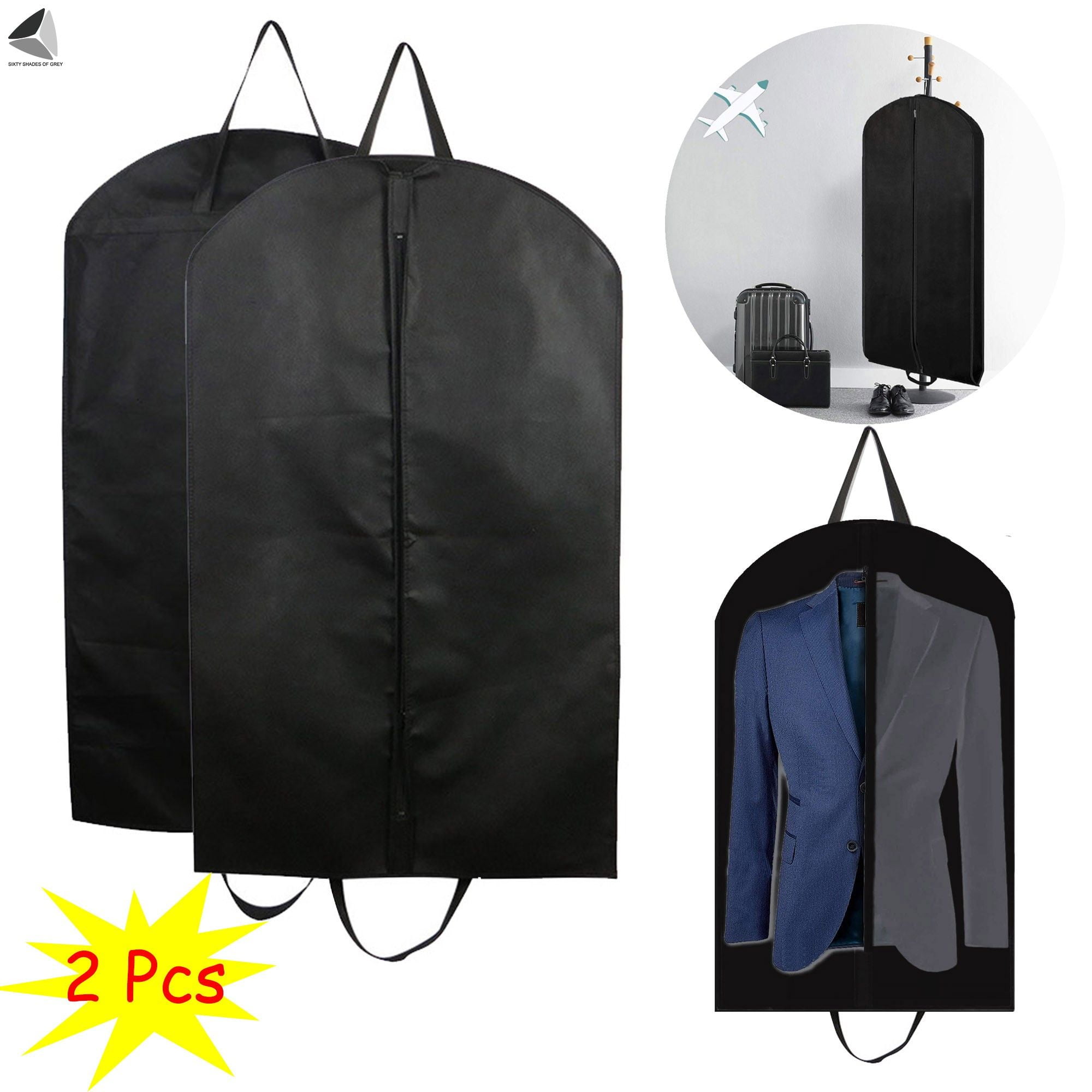 PULLIMORE 2 Pcs Hanging Garment Bags for Travel Zipper Black Suit Bag ...