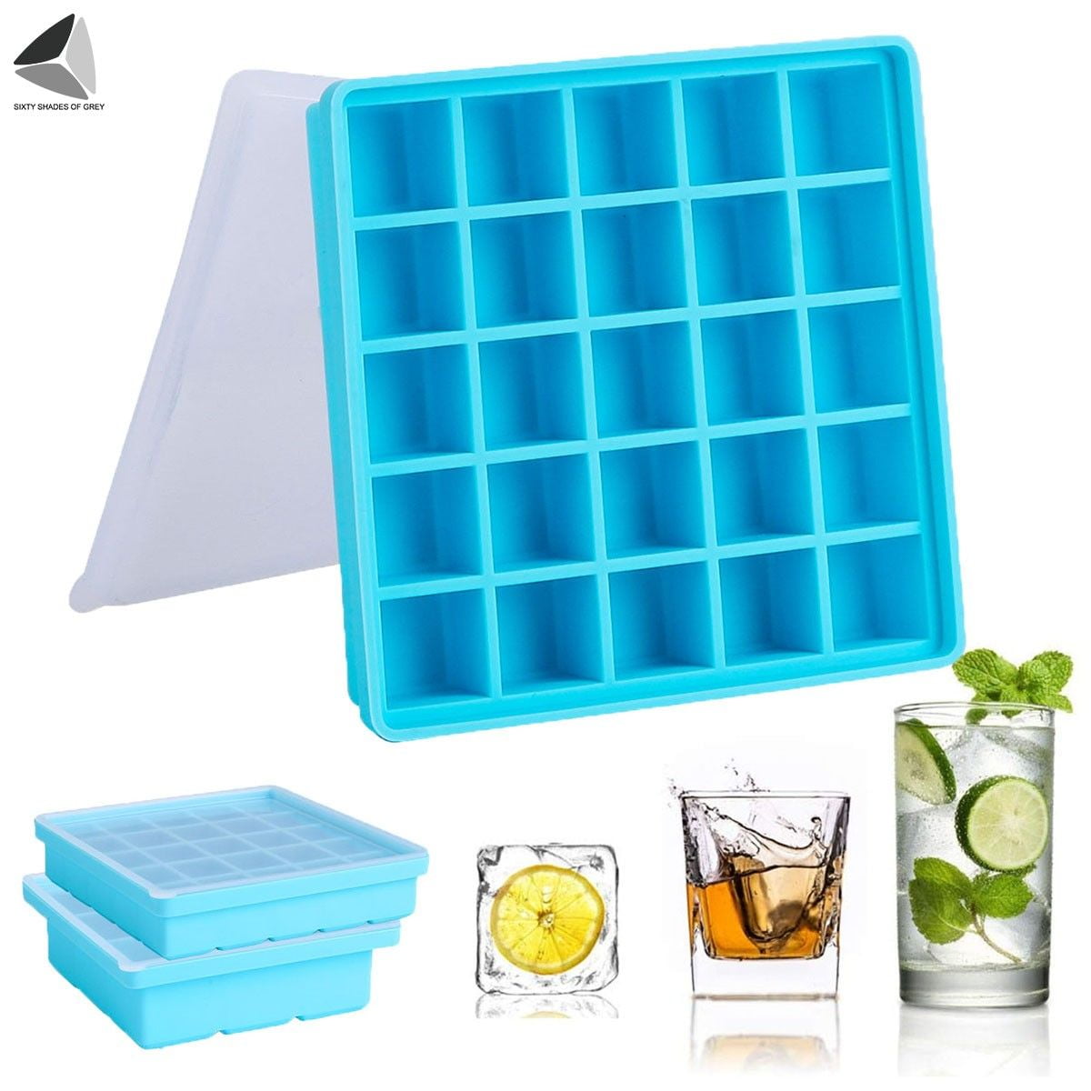 PULLIMORE 2 Pcs Ice Cube Trays 9 / 25 Pcs Square Flexible Easy Release ...