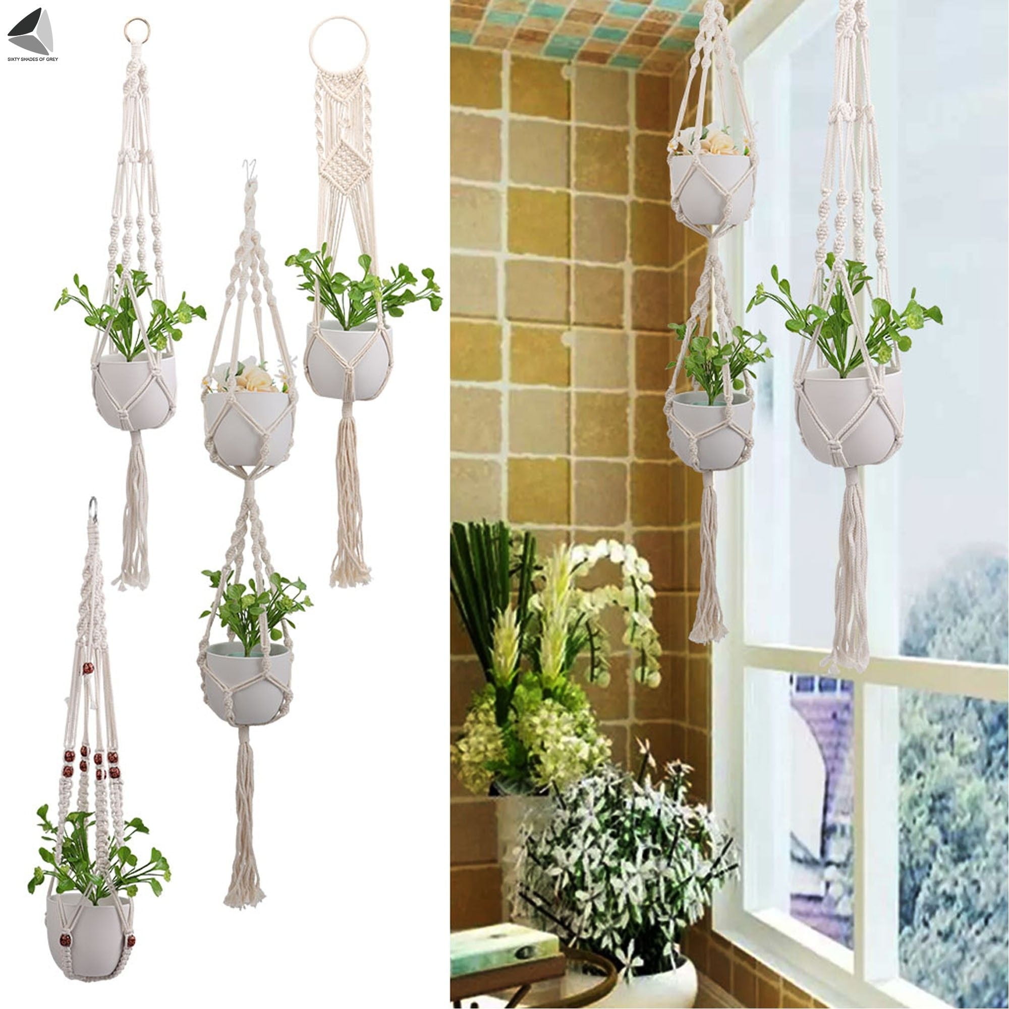 PULLIMORE 2 Pcs Macrame Plant Hanger Handmade Rope Hanging Planters ...