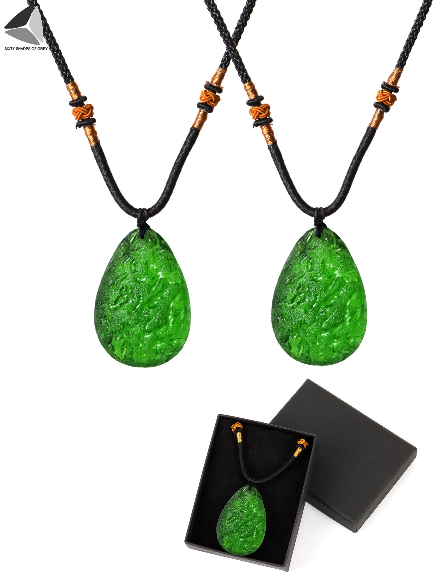 PULLIMORE 2 Pcs Natural Green Crystal Pendant Necklace Gem Moldavite ...