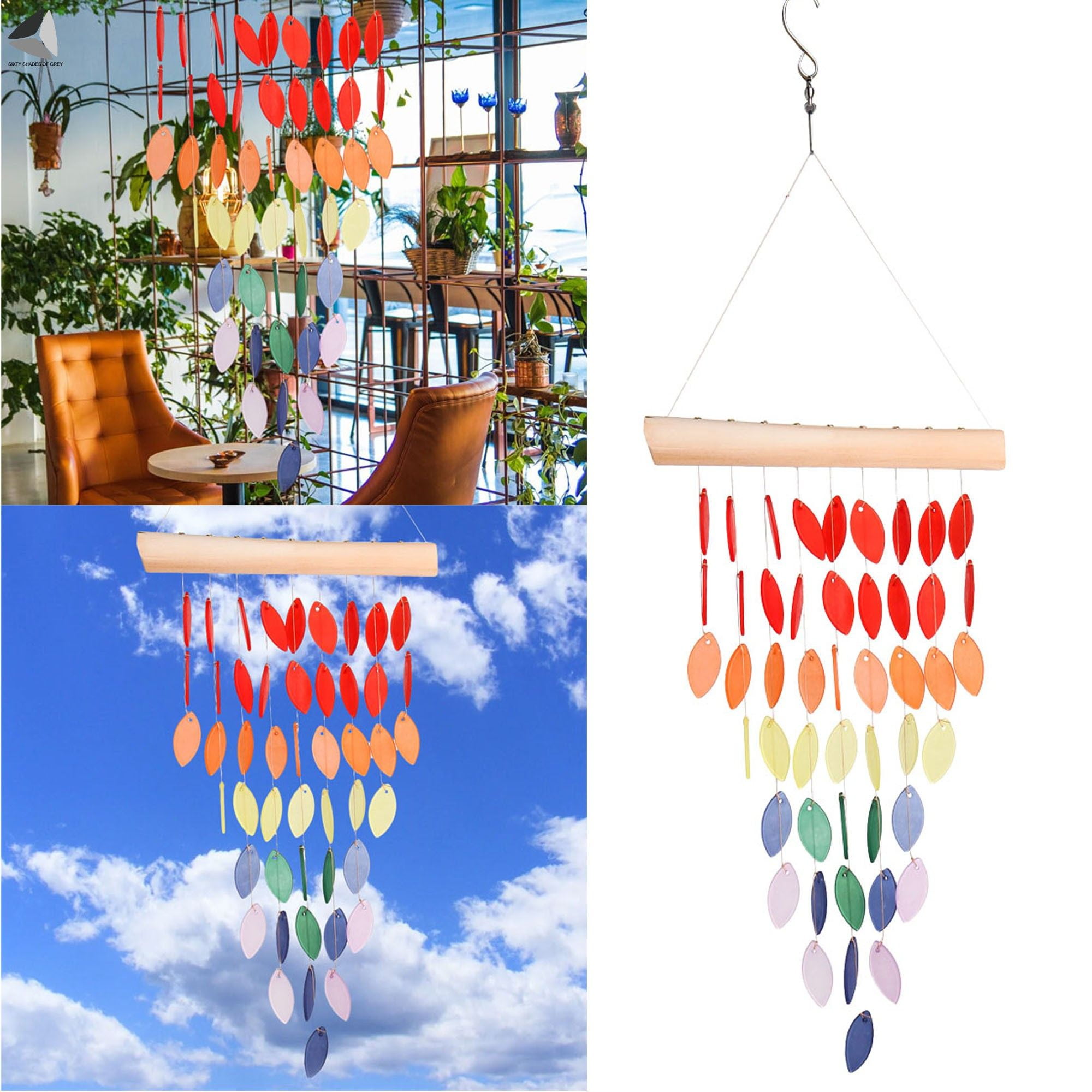 PULLIMORE 2 Pcs Rainbow Wind Chimes Maples Leaf Waterfall Outdoor ...