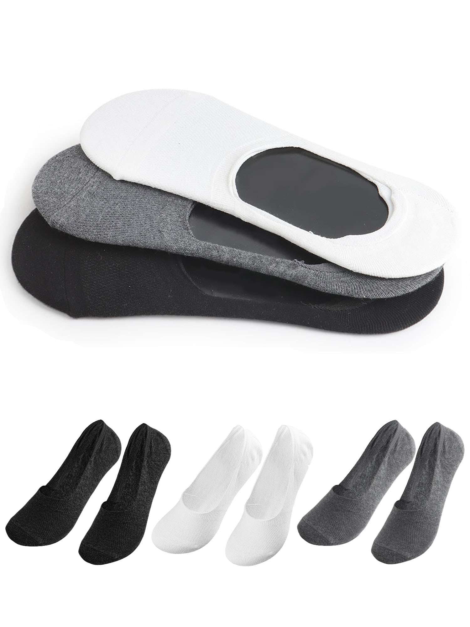PULLIMORE 3 Pairs Mens No Show Socks Cotton Thin Non Slip Low Cut Mens ...