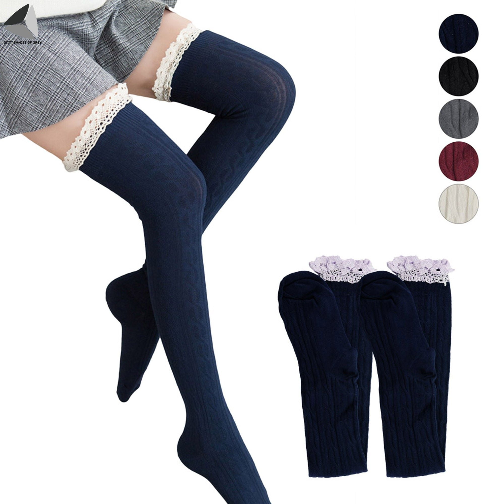 PULLIMORE 3 Pairs Thigh High Socks for Women Fashion Knee High Socks ...