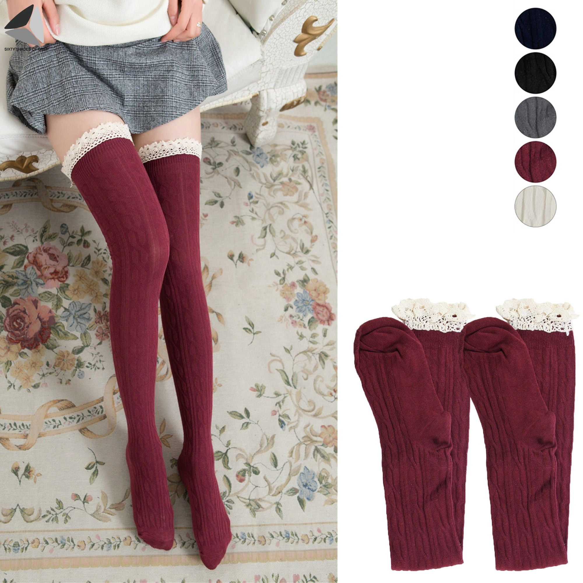 PULLIMORE 3 Pairs Thigh High Socks for Women Fashion Knee High Socks ...