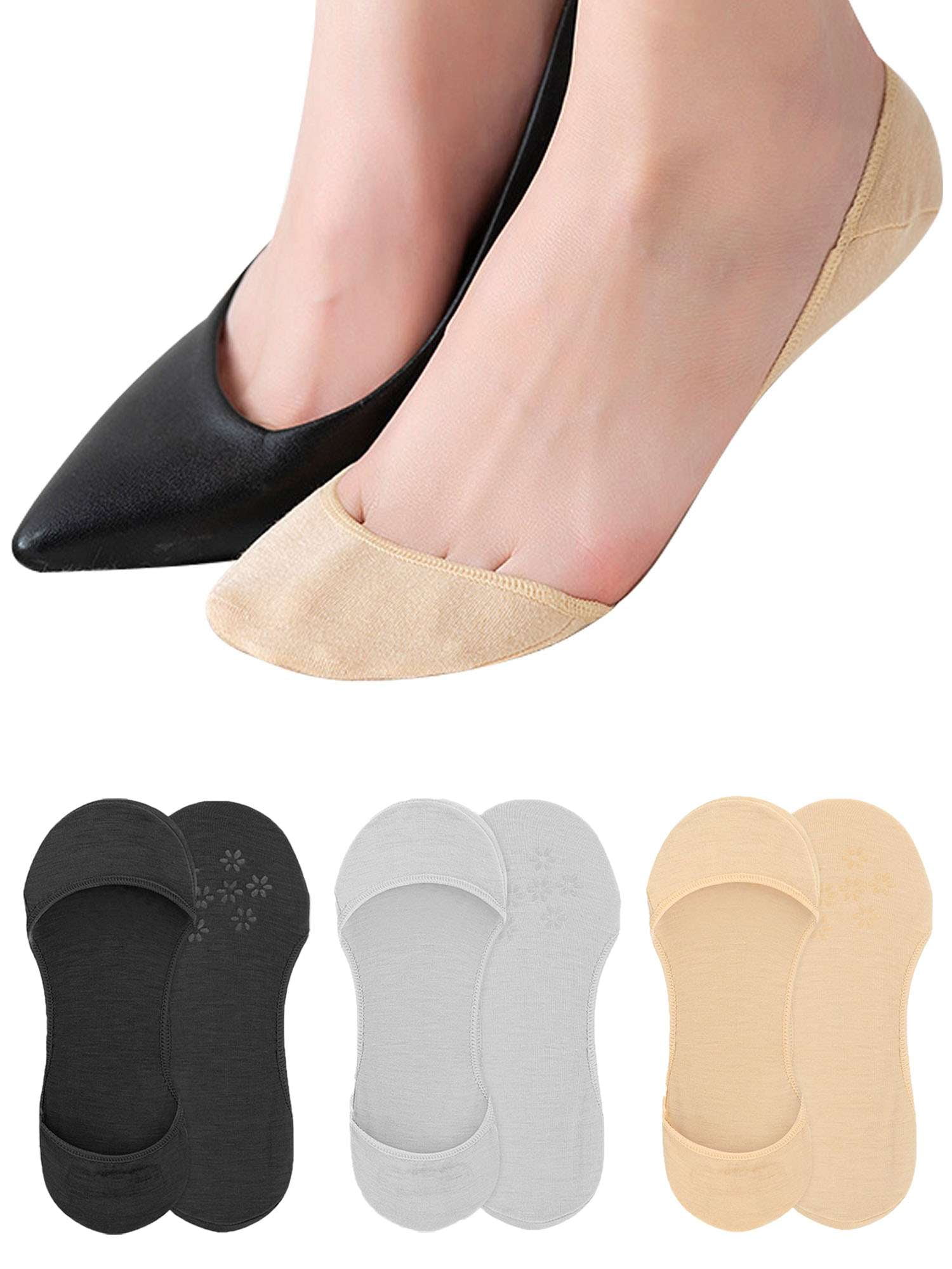 PULLIMORE 3 Pairs Ultra Low Cut Liner Socks Women No Show Non-Slip ...