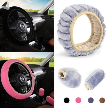 5 PCS/Set Faux Rabbit Fur Fuzzy Steering Wheel Cover Soft Warm Winter ...