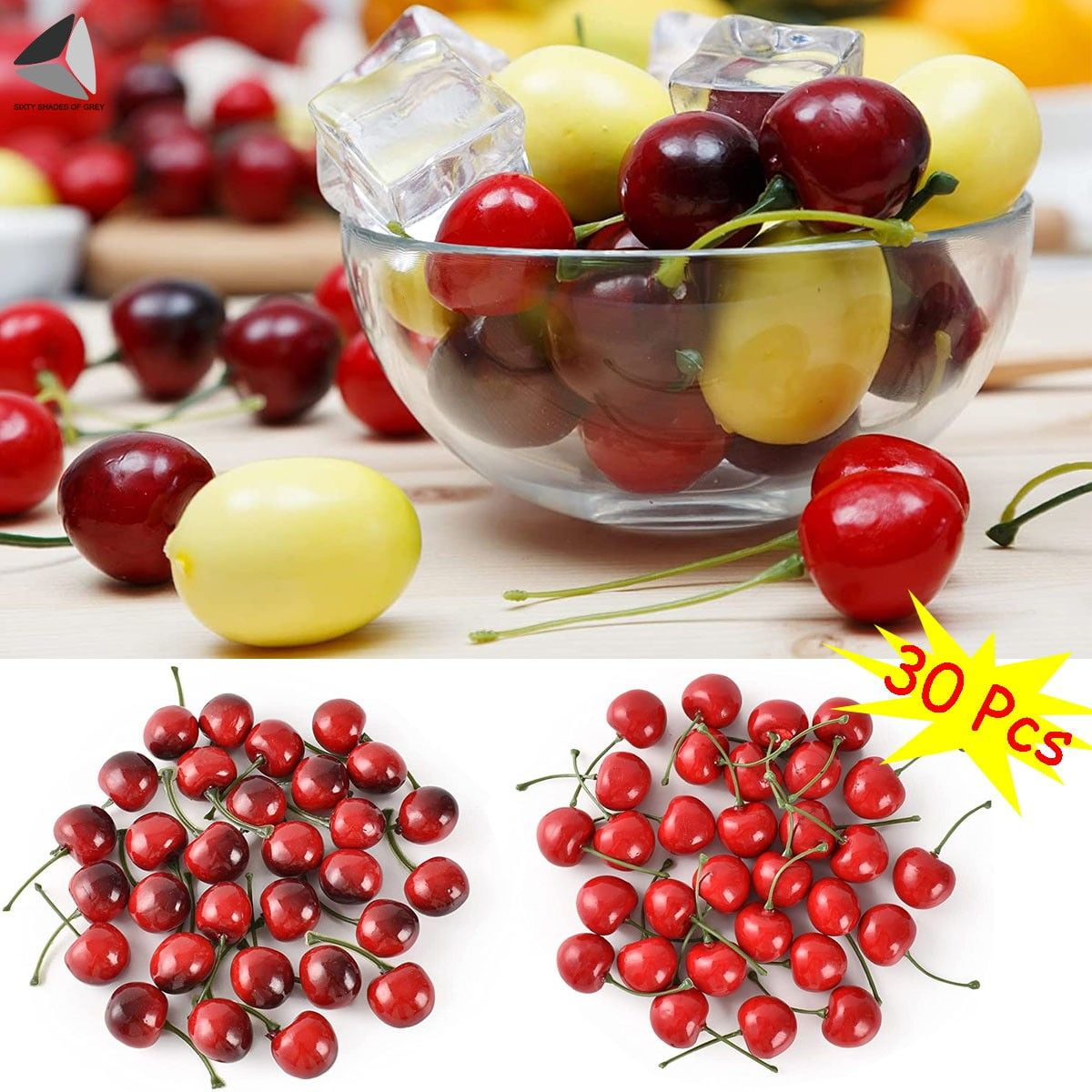 PULLIMORE 30 Pcs Artificial Fake Red Black Cherries Faux Fruit Plastic ...