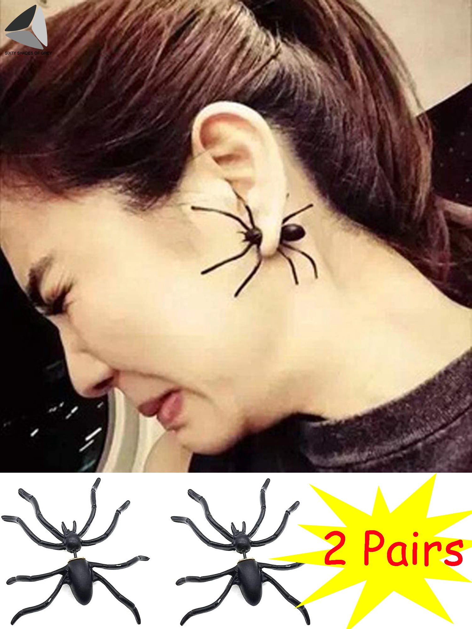 PULLIMORE 3D Black Spider Earrings Scary Halloween Jewelry for Cosplay ...