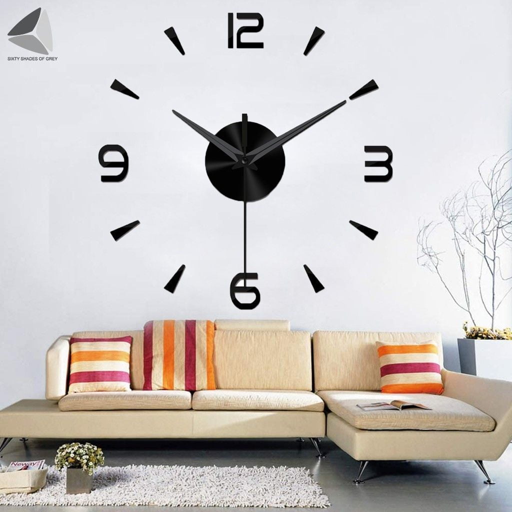PULLIMORE 3D Frameless Wall Clock Decor, Large DIY Wall Clock Sticker ...