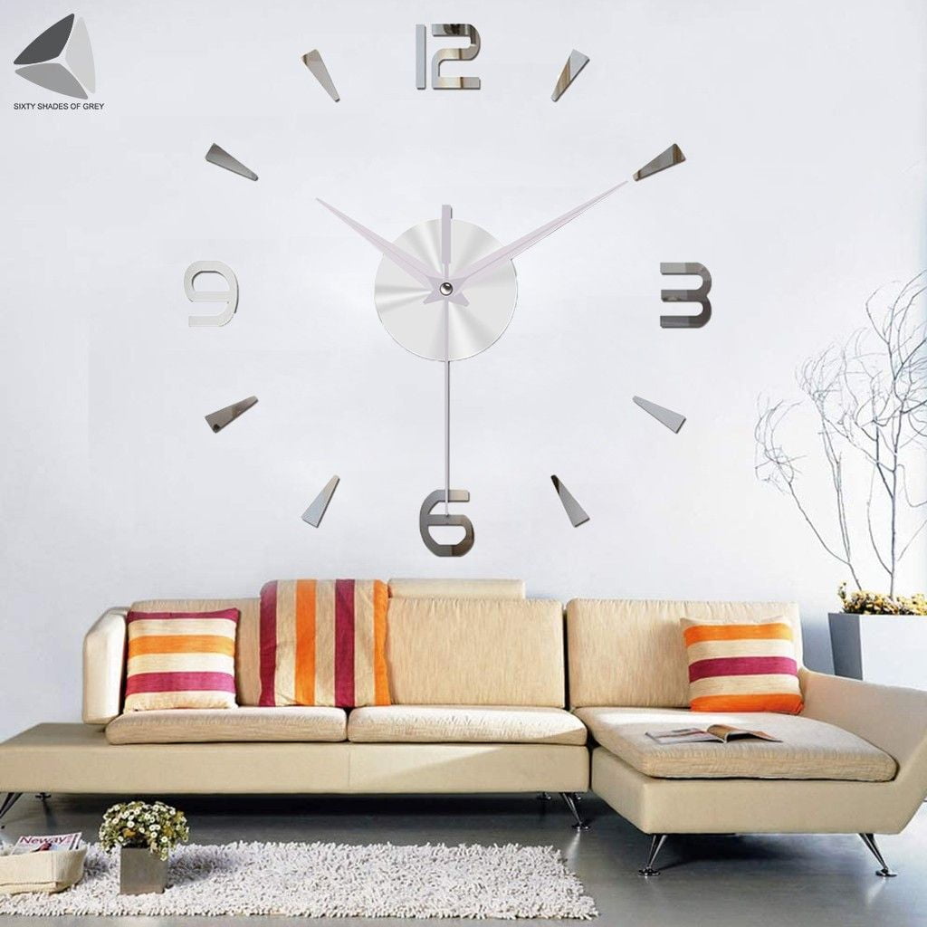 PULLIMORE 3D Frameless Wall Clock Decor, Large DIY Wall Clock Sticker ...
