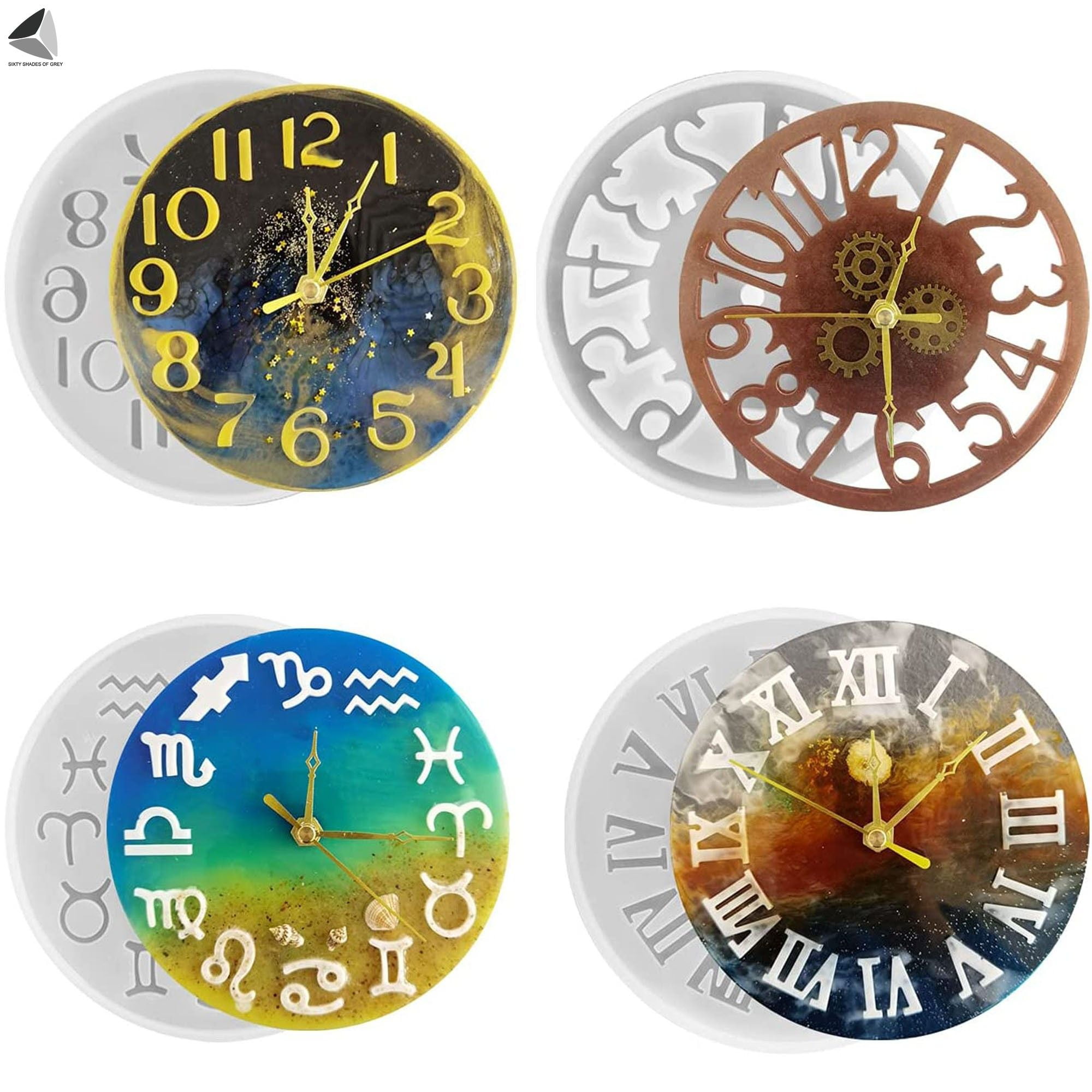 PULLIMORE 4 Pcs Silicone Clock Epoxy Resin Mold DIY Making Roman ...