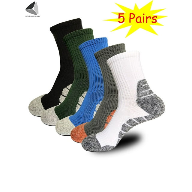 PULLIMORE 5 Pairs Mens Cotton Crew Socks Cushioned Athletic Ankle Short ...