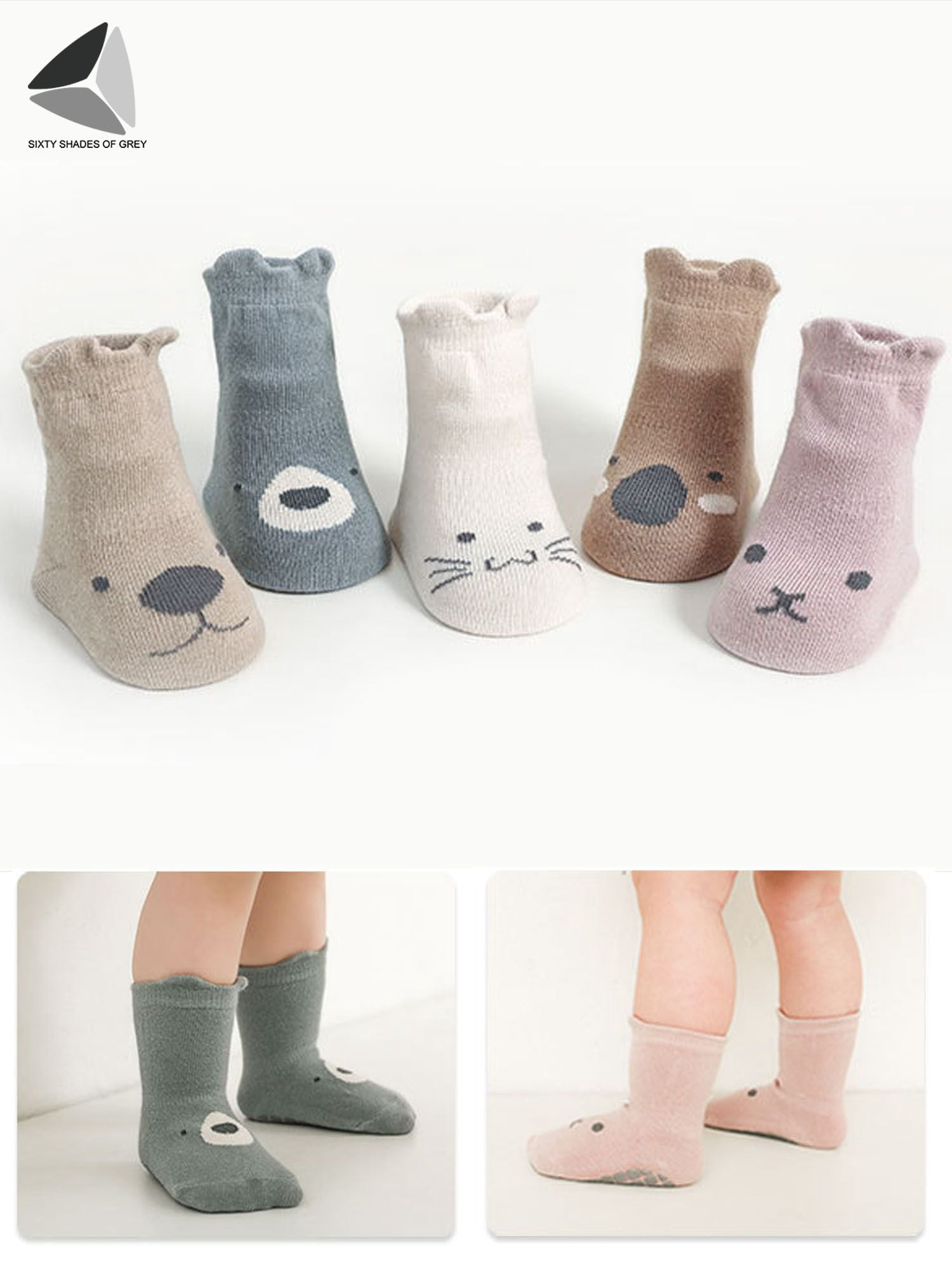 PULLIMORE 5 Pairs Toddler Non Slip Ankle Socks, Cute Baby Socks with ...
