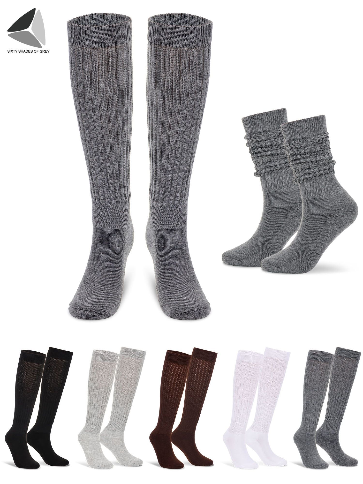 PULLIMORE 5 Pairs Women Men Cotton Slouch Socks, Knee High Boot Socks ...