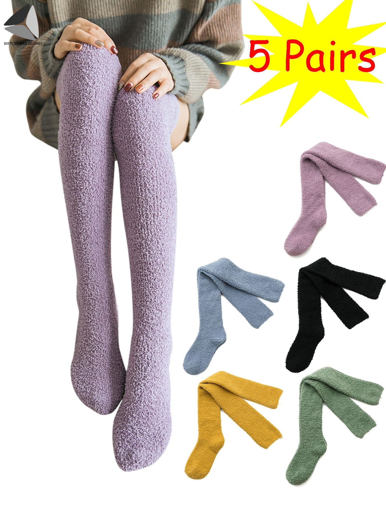 PULLIMORE 5 Pairs Womens Fuzzy Socks Winter Warm Fleece Lined Knee High ...