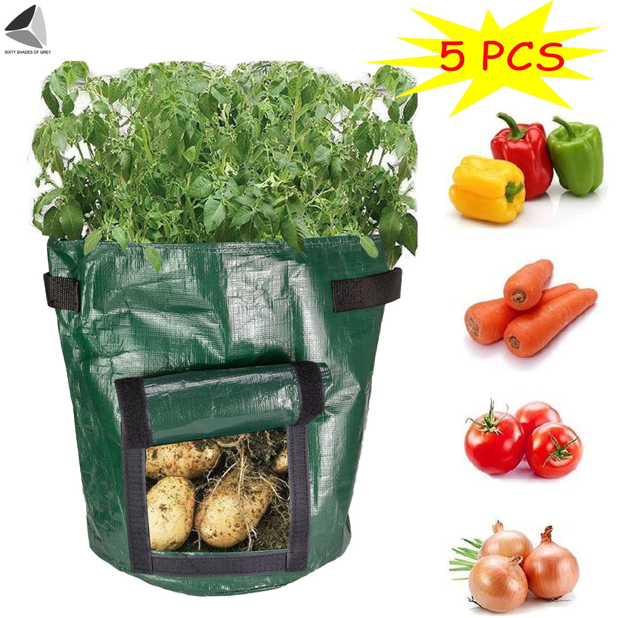 PULLIMORE 5 Pcs 7 Gallon Garden Potato Grow Bags, PE Cloth Planting ...