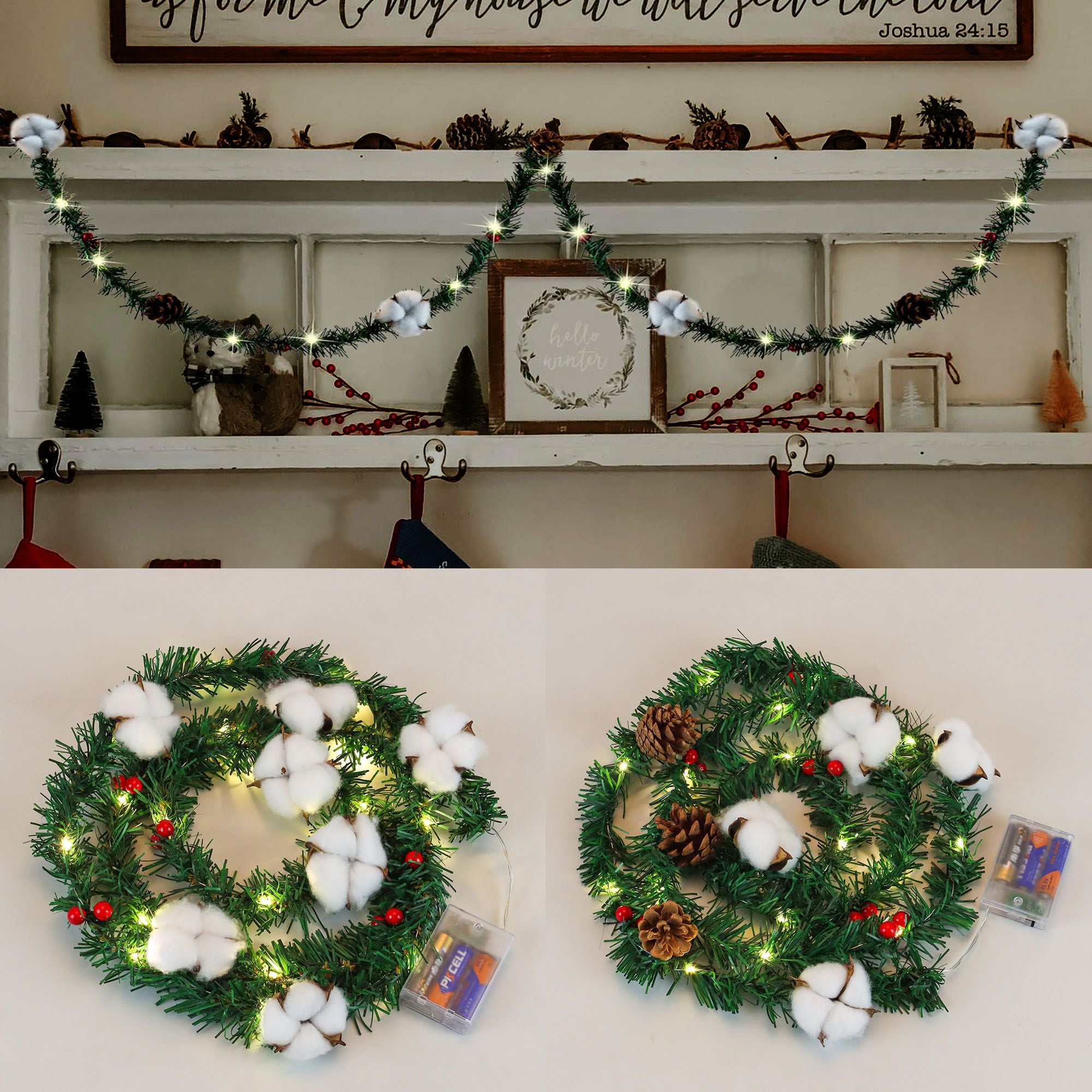 PULLIMORE 6.56FT Christmas Garland Decorations with 20 LED Light ...