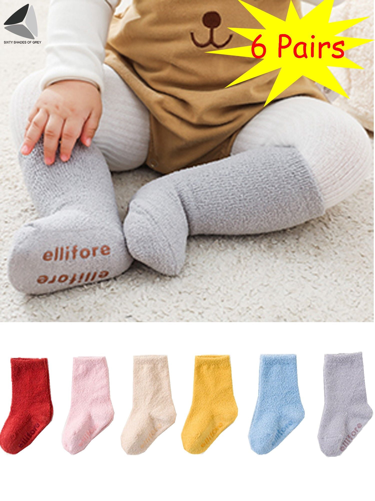 PULLIMORE 6 Pairs Baby Girls Socks Fleece Lined Anti Slip Crew Sock for ...