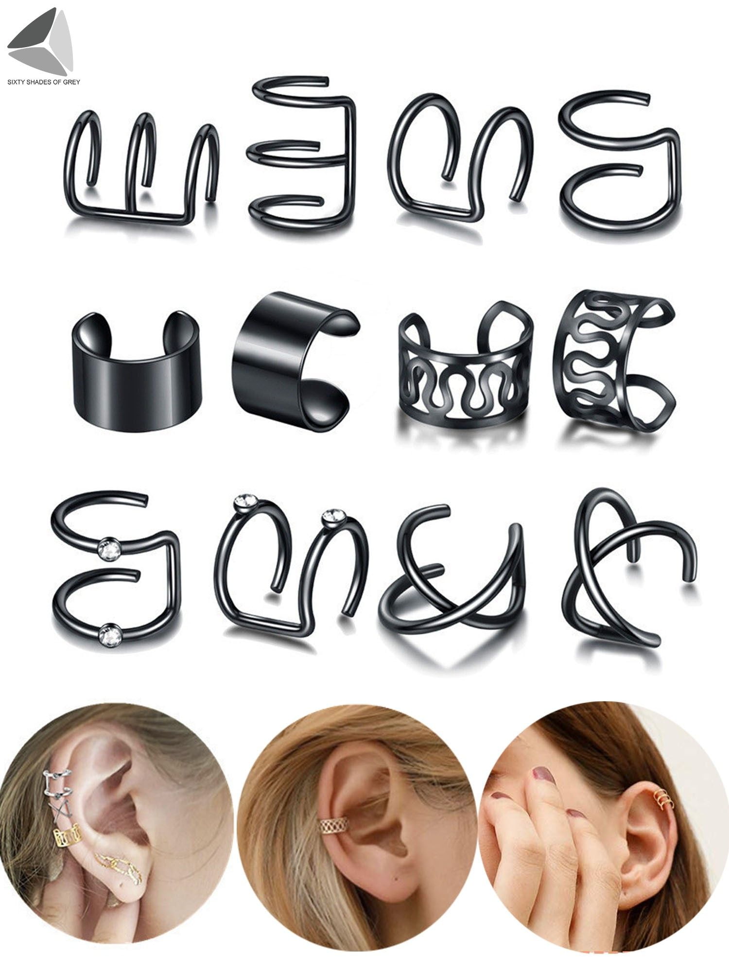 PULLIMORE 6 Pairs Ear Cuff Clip Set Stainless Steel Fake Cartilage ...
