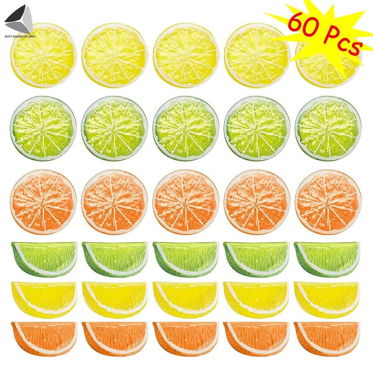 PULLIMORE 60 Pcs Artificial Lemon Slices Plastic Limes Orange Slice ...