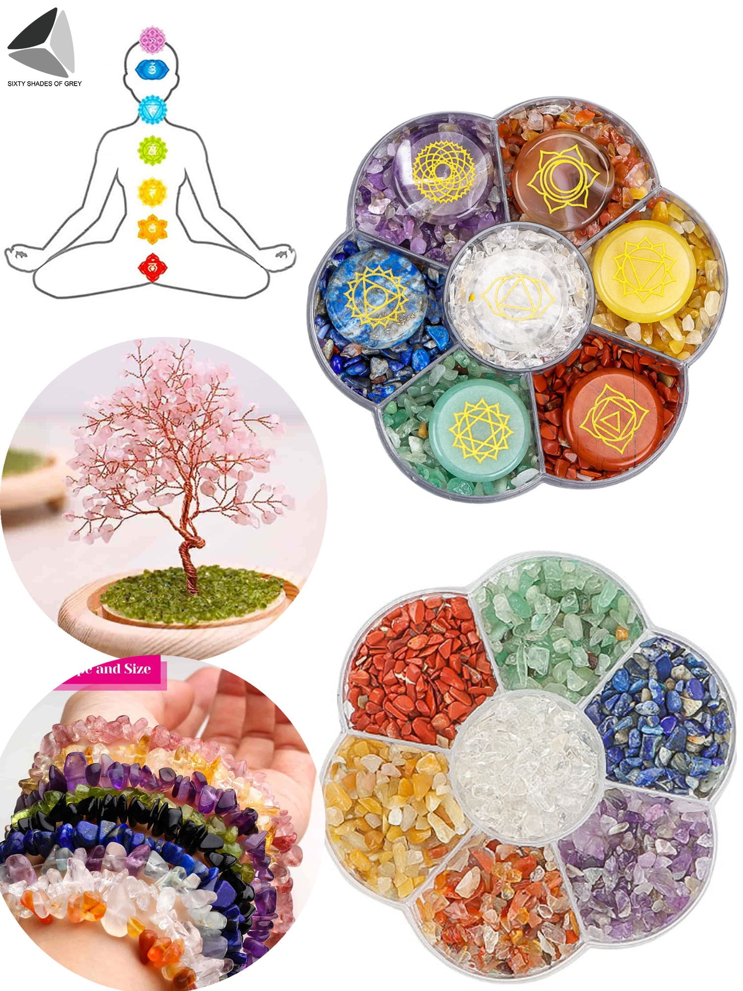 PULLIMORE 7 Chakra Stones Set Tumble Gemstones Chips Kit Reiki ...