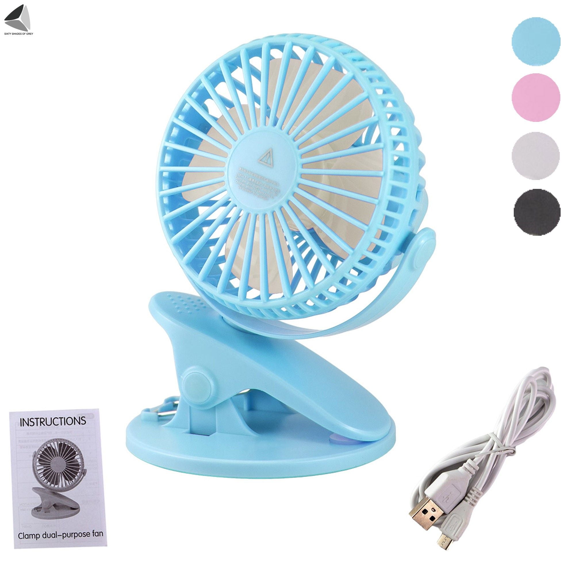 PULLIMORE Battery Operated Mini Fan with Clip Portable 3 Speeds USB ...