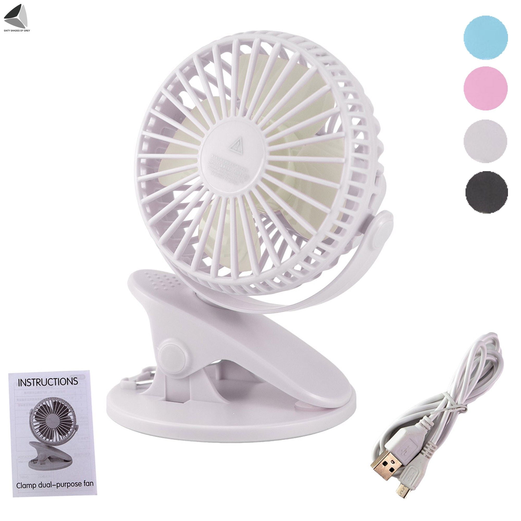 PULLIMORE Battery Operated Mini Fan with Clip Portable 3 Speeds USB ...