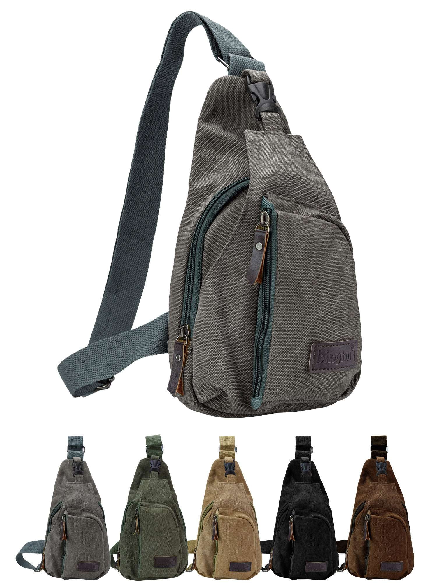 PULLIMORE Canvas Sling Backpack, Grey, Lightweight Crossbody Bag for ...