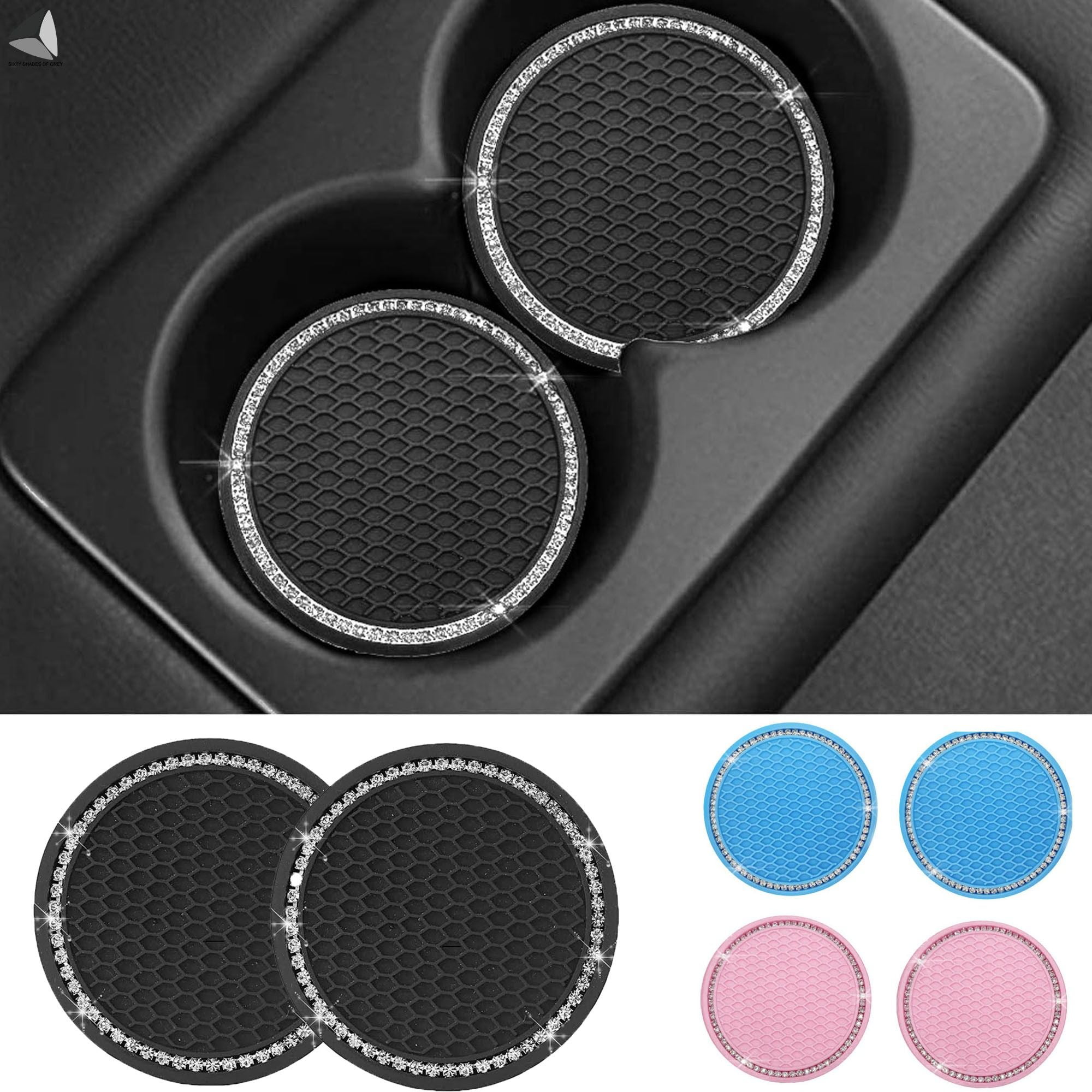 PULLIMORE Car Cup Holder Coaster, 2 Pack Universal Vehicle Bling Cup Holder Insert Coaster ...