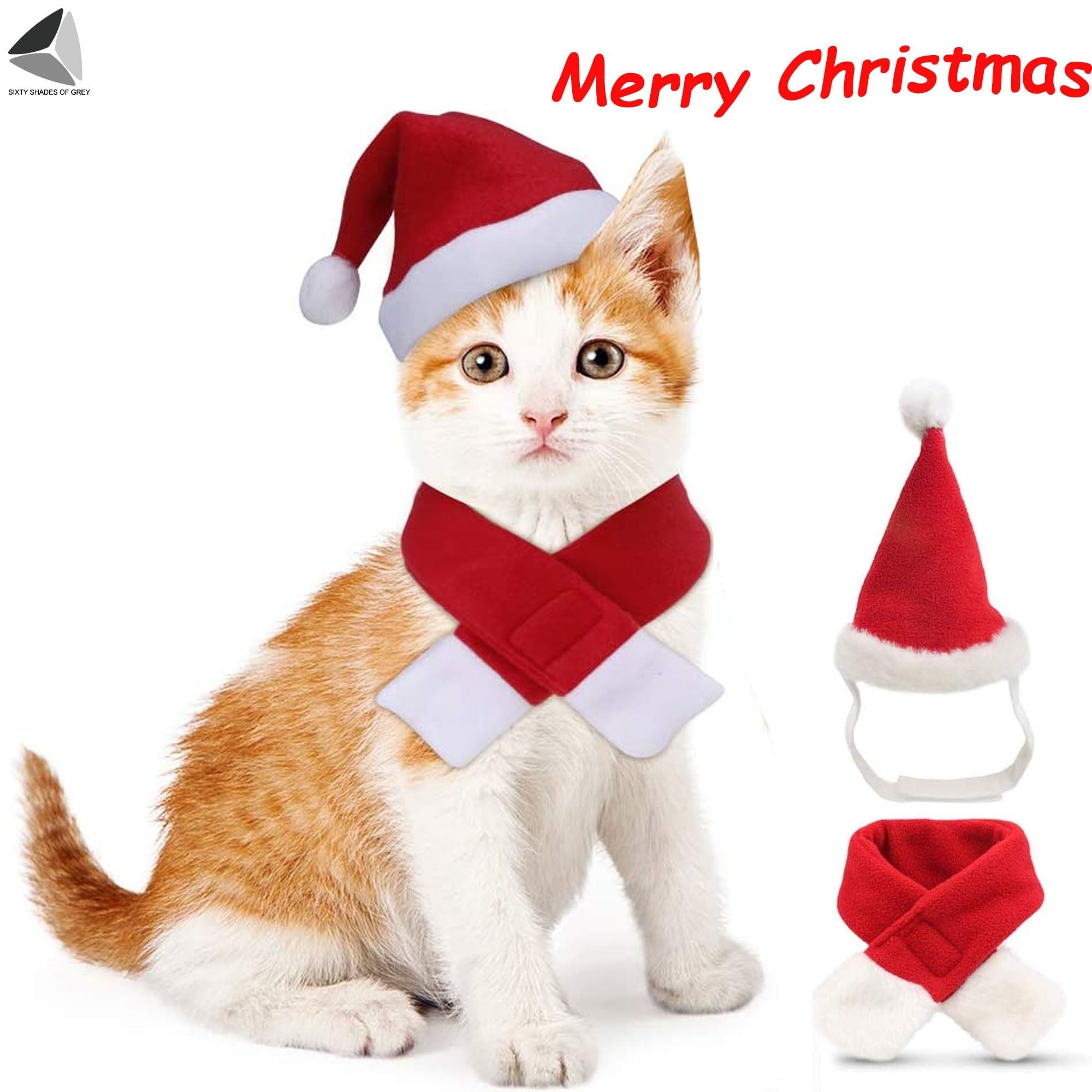 PULLIMORE Pet Christmas Costume, Adjustable Santa Hat & Scarf Set, for ...