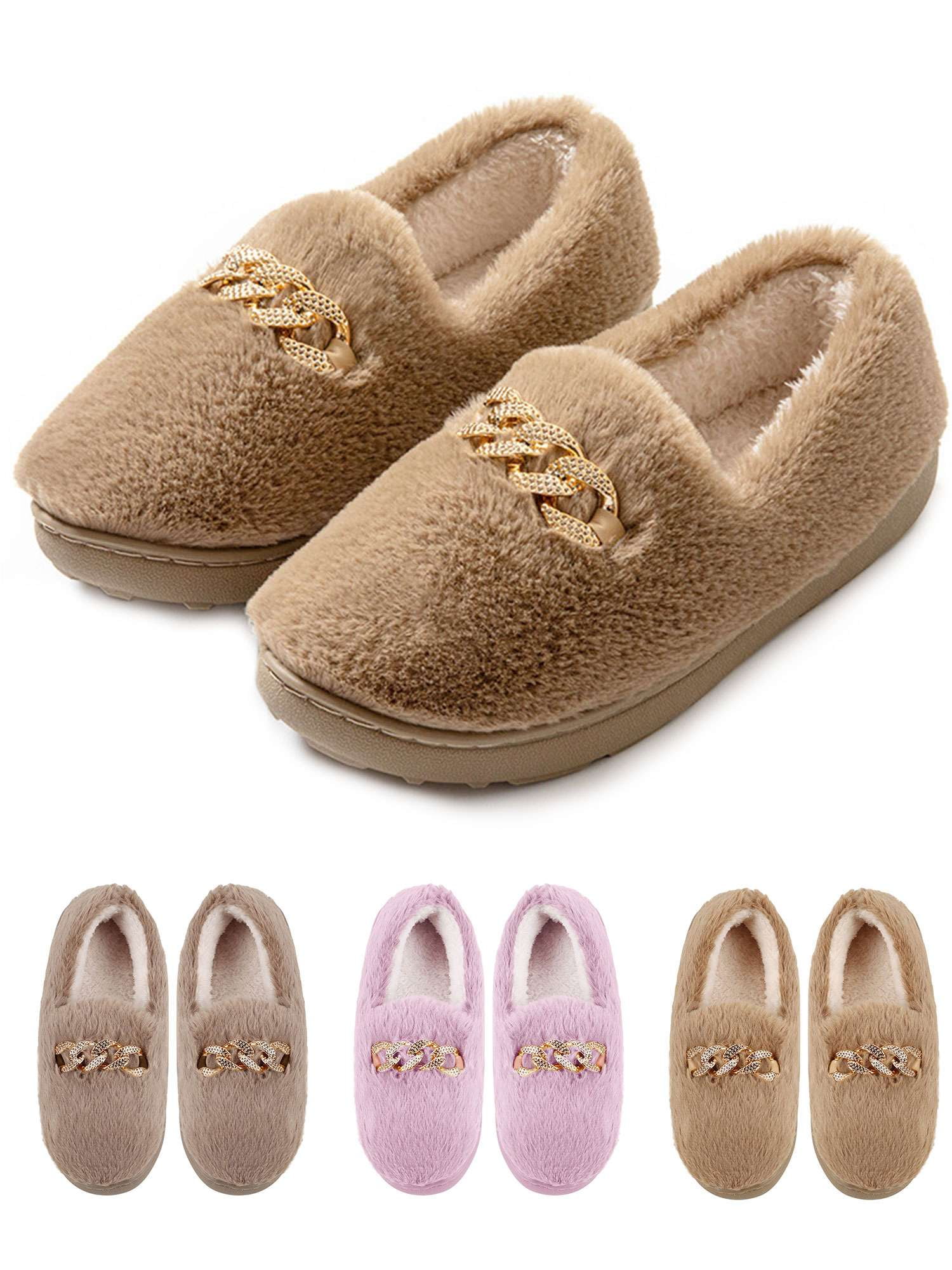 PULLIMORE Fuzzy Slippers for Women Indoor Slippers Warm Fluffy Anti ...