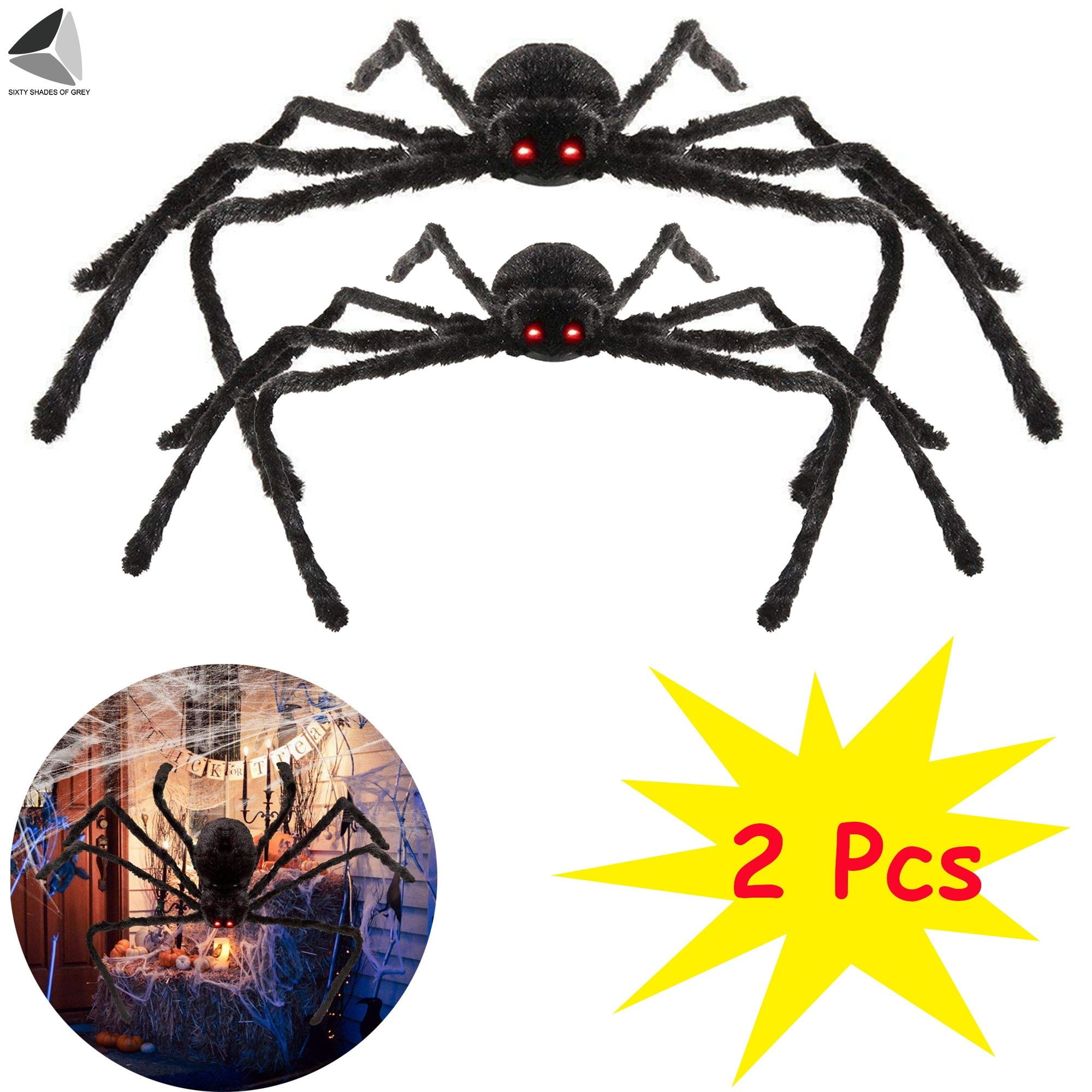 PULLIMORE Giant Spider Halloween Decorations Scary Black Hairy Fake ...