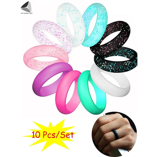 PULLIMORE Glitter Silicone Rings Wedding Bands Thin and Stackable ...