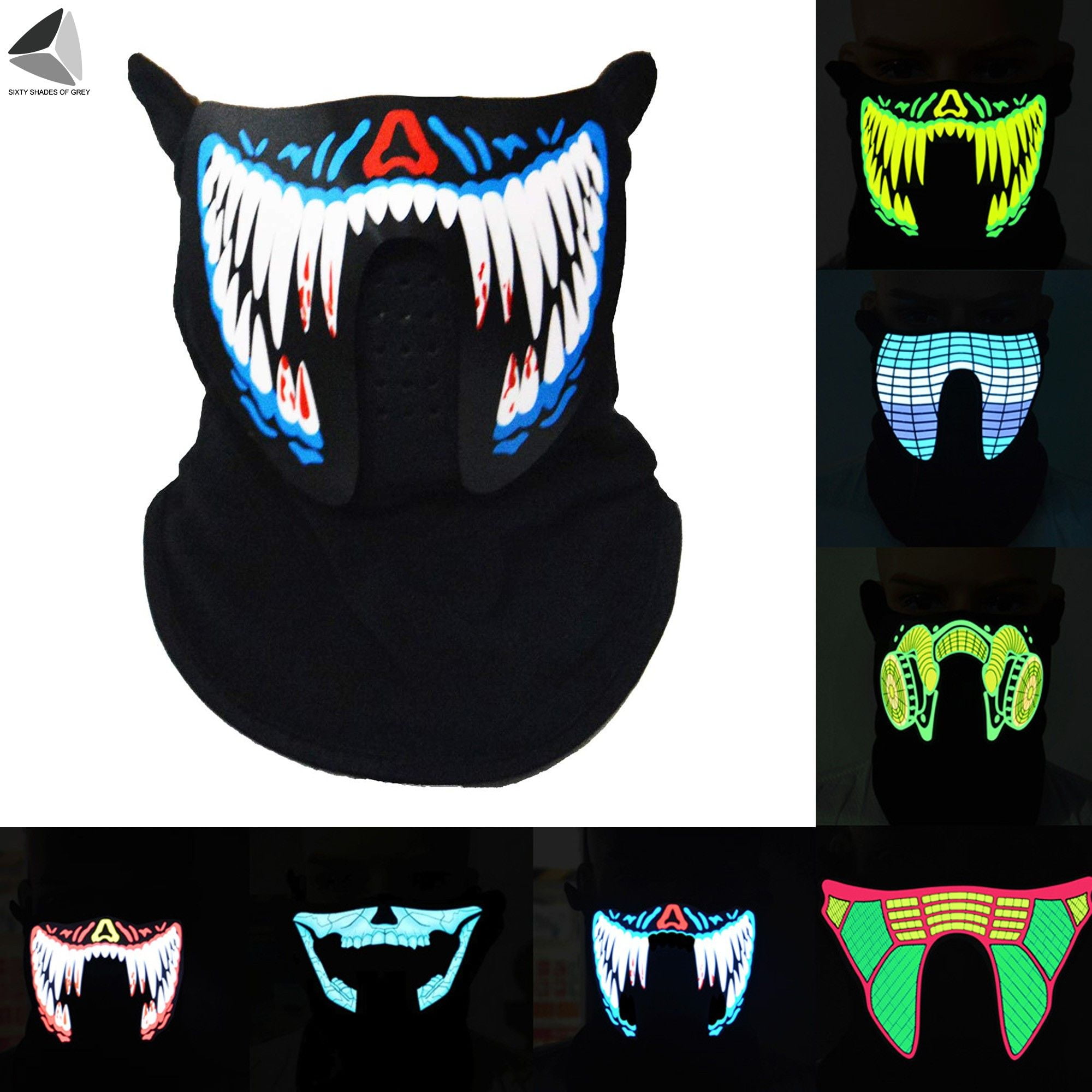 PULLIMORE Halloween Led Mask Sound Activated Scary Mask For Halloween ...