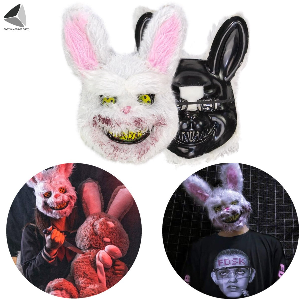 PULLIMORE Halloween Scary Rabbit Masks Bloody Bunny Mask Halloween ...