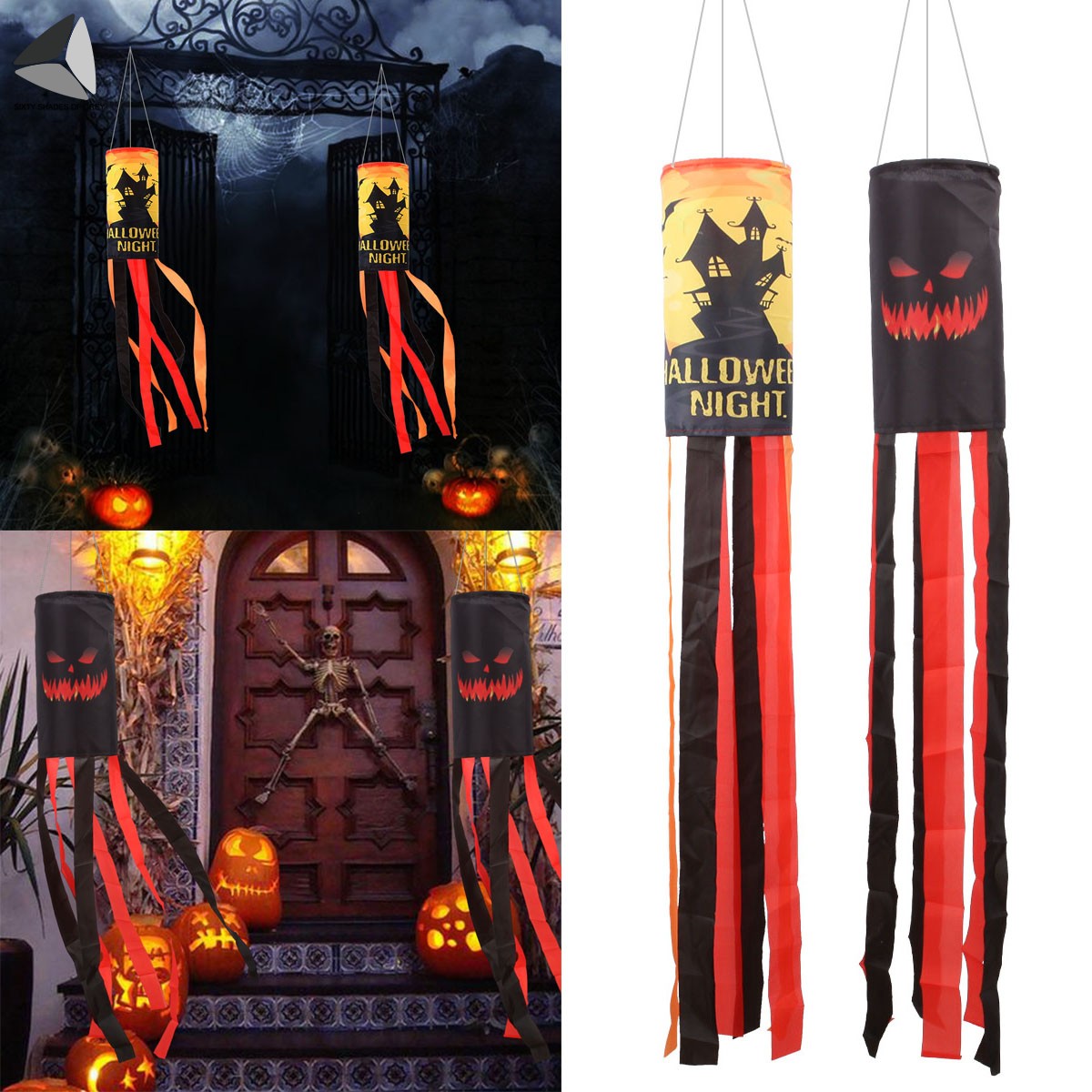 PULLIMORE Halloween Windsock Flag Pumpkin Ghost Haunt House Hanging ...